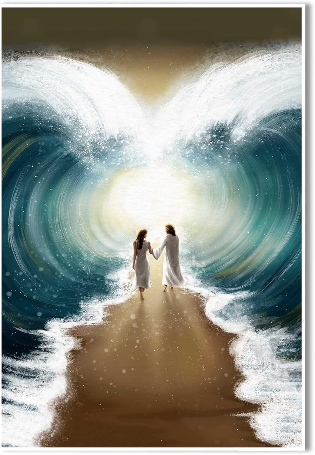 Amazon.com: XWNLTEPK Waymaker Jesus Red Sea Painting Jesus and Woman ...