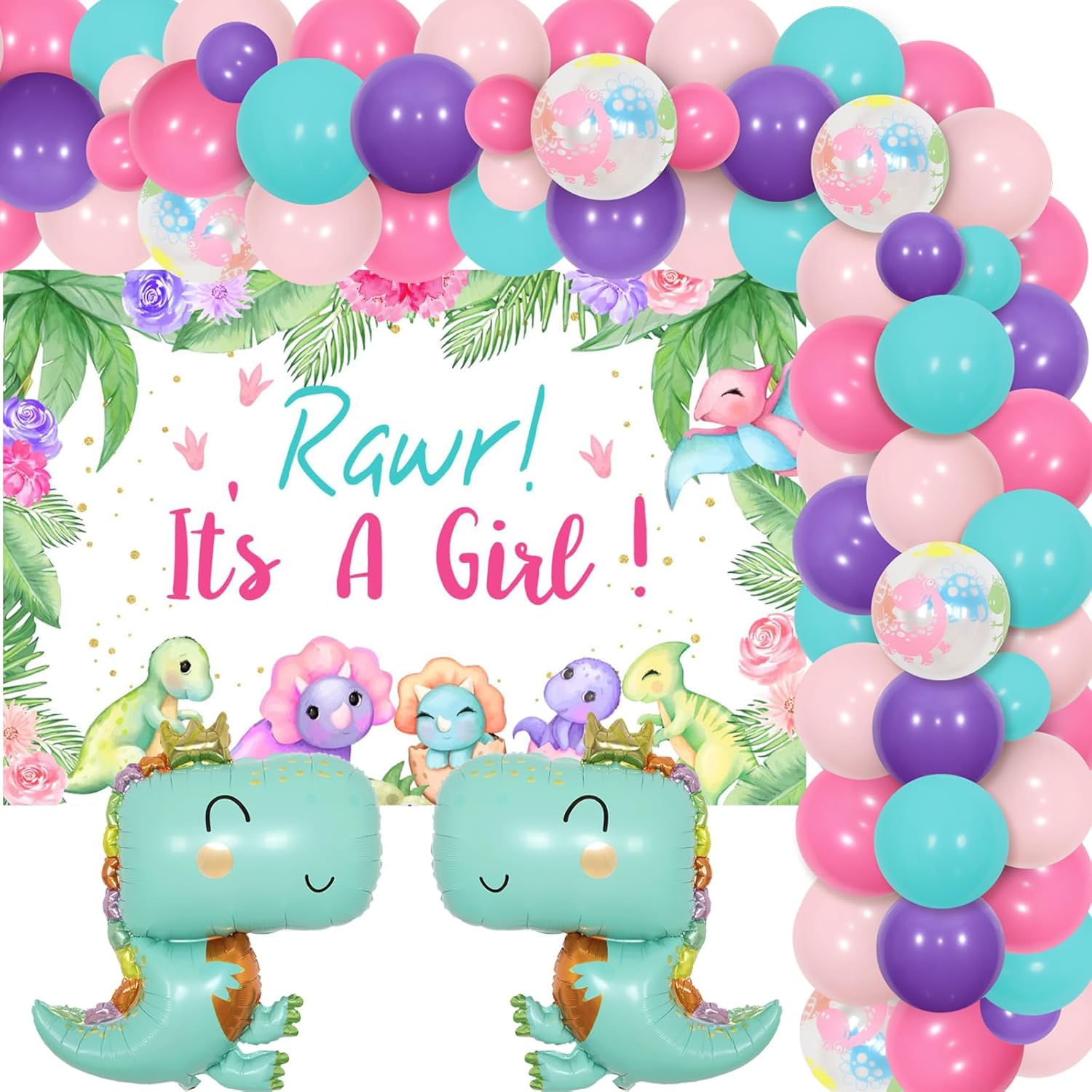 Amazon.com: Wonmelody Dinosaur Baby Shower Decorations for Girl ...