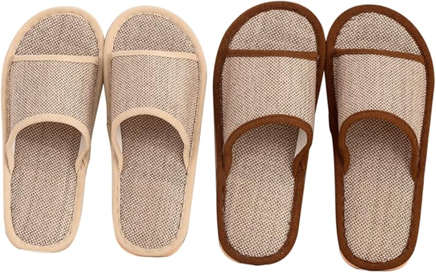 EXCEART 2 Pairs Linen Slippers Home Slippers Cozy Summer Guest Reusable ...