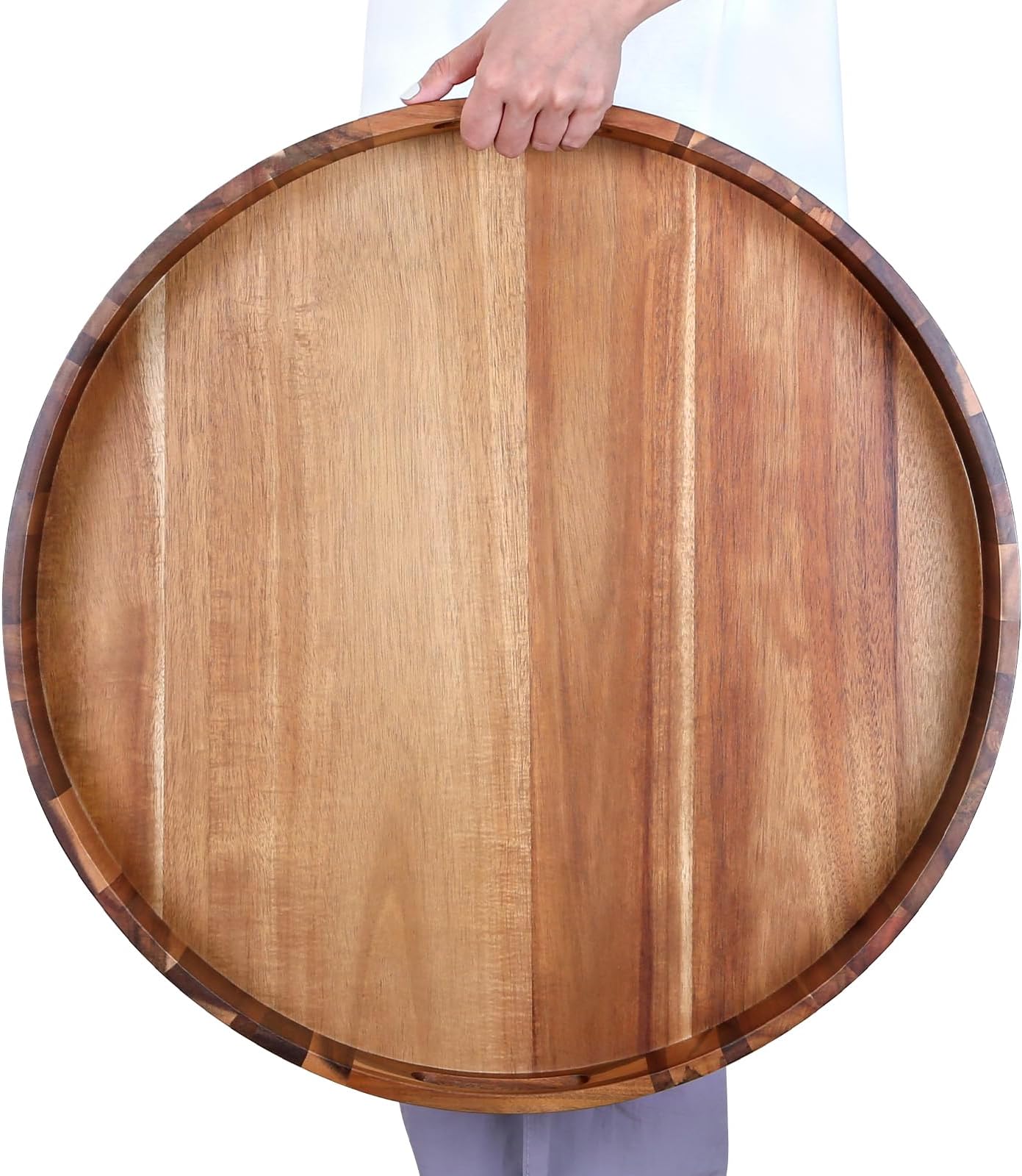 Amazon.com: Round Wood Tray, Acacia Wooden Serving Tray, Serving ...