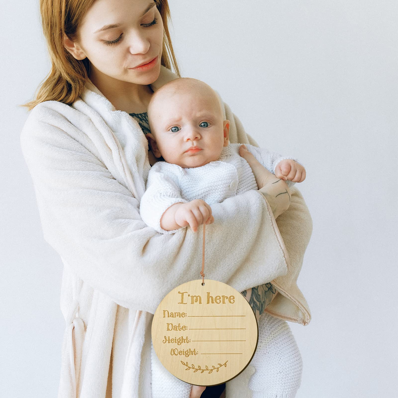 Snapklik.com : LUTER Wooden Baby Birth Announcement Sign, 5.9in Round ...