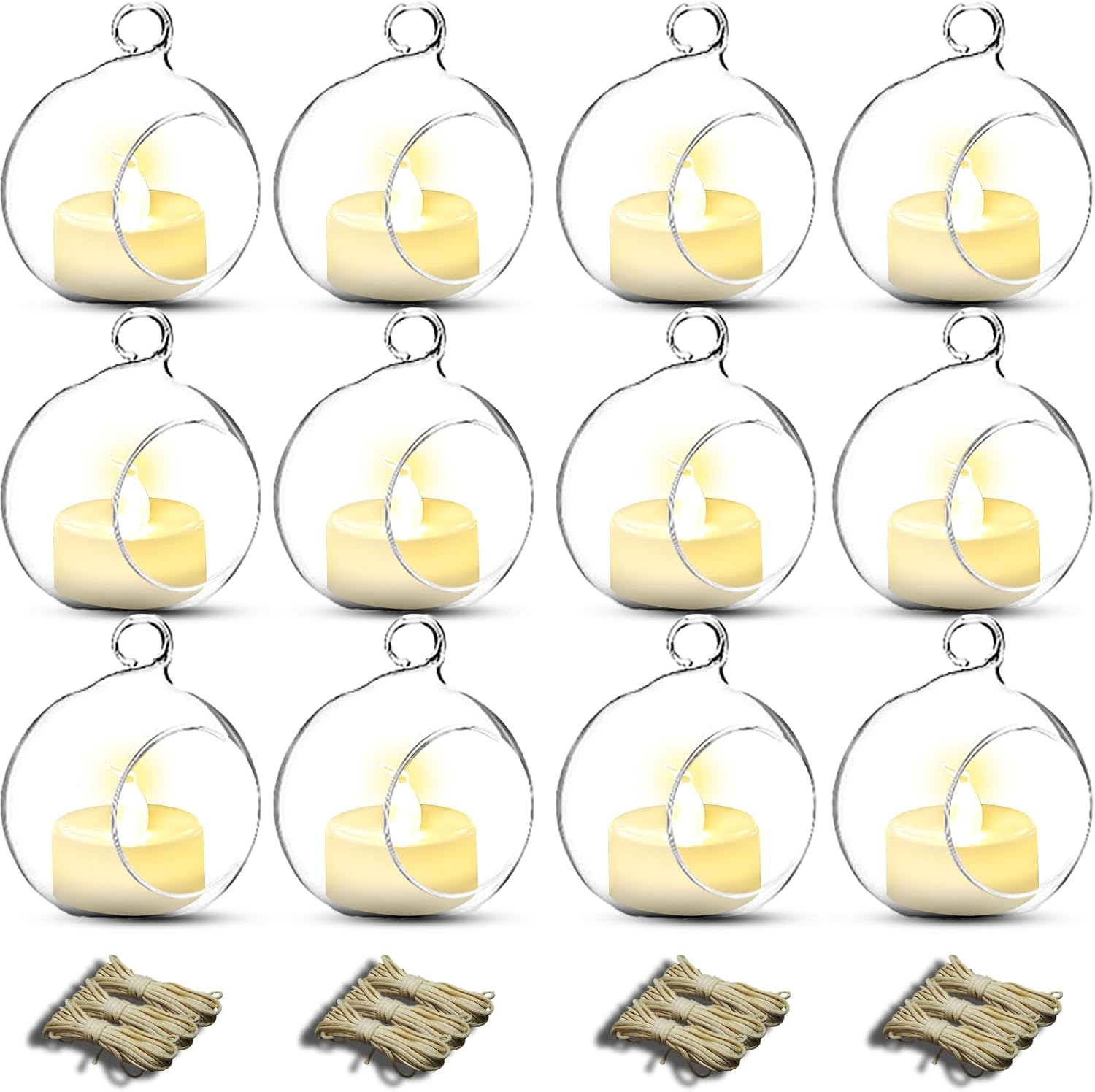 12 Pcs Hanging Glass Globes Orbs Tea Light Candle Holders with ...