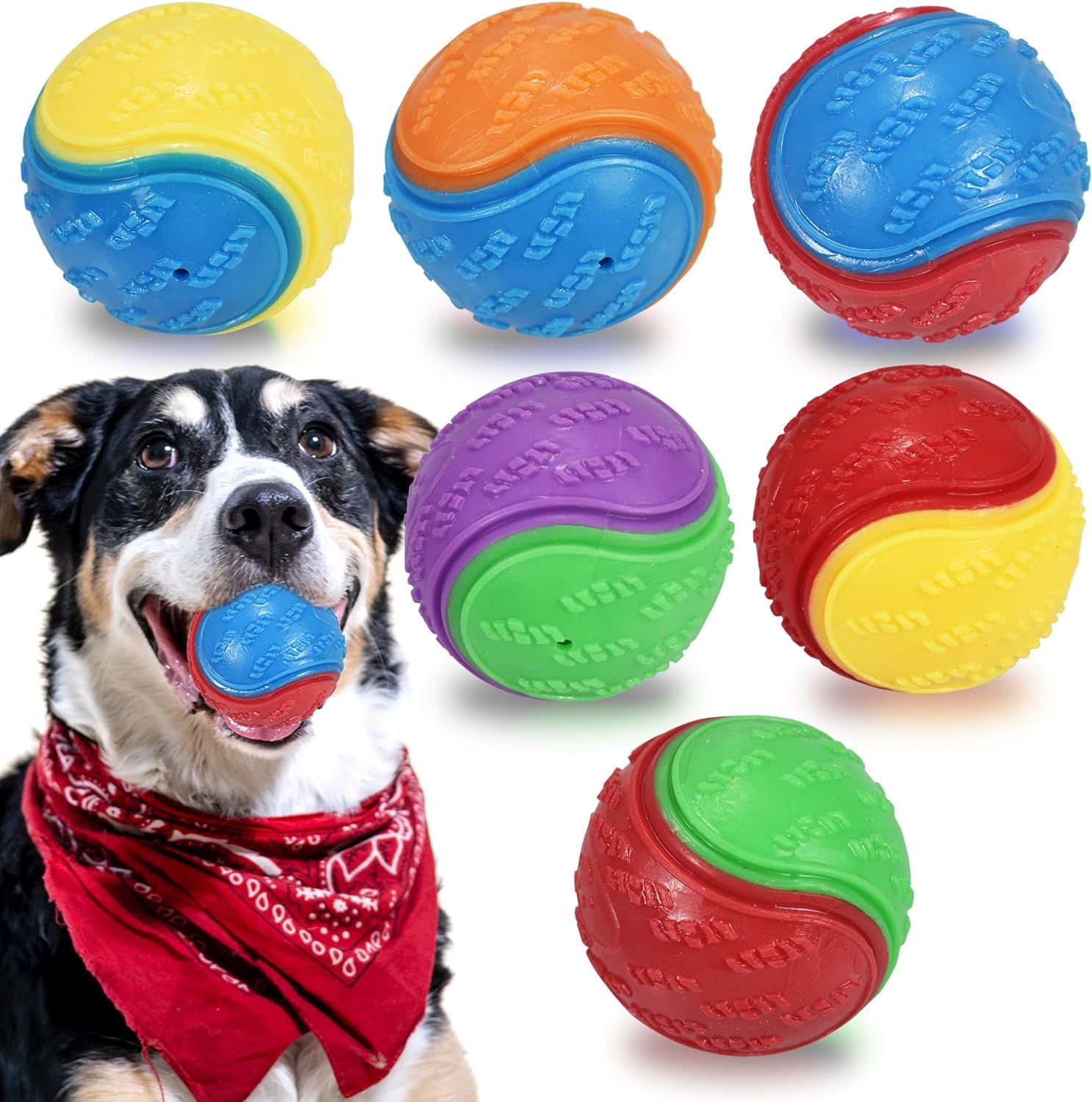 6Pack Squeaky Dog Toys Balls for Training Puppy Pet Chew Toys Teething ...