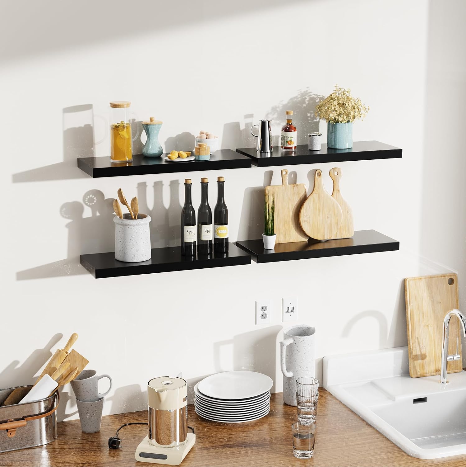 Amazon.com: oridom Black Floating Shelves for Wall Set of 4 : Home ...