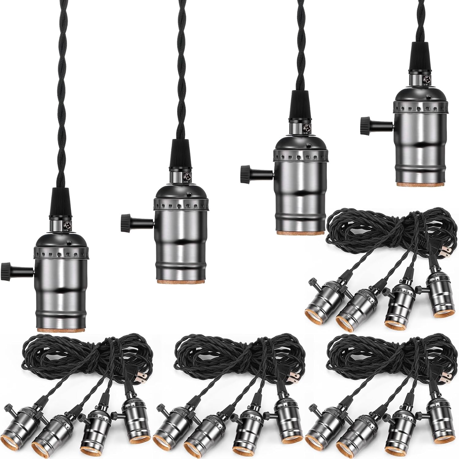 Kanayu 4 Pcs Plug in Light Cords 4 Pcs Sockets Pendant Light Cord Kit ...
