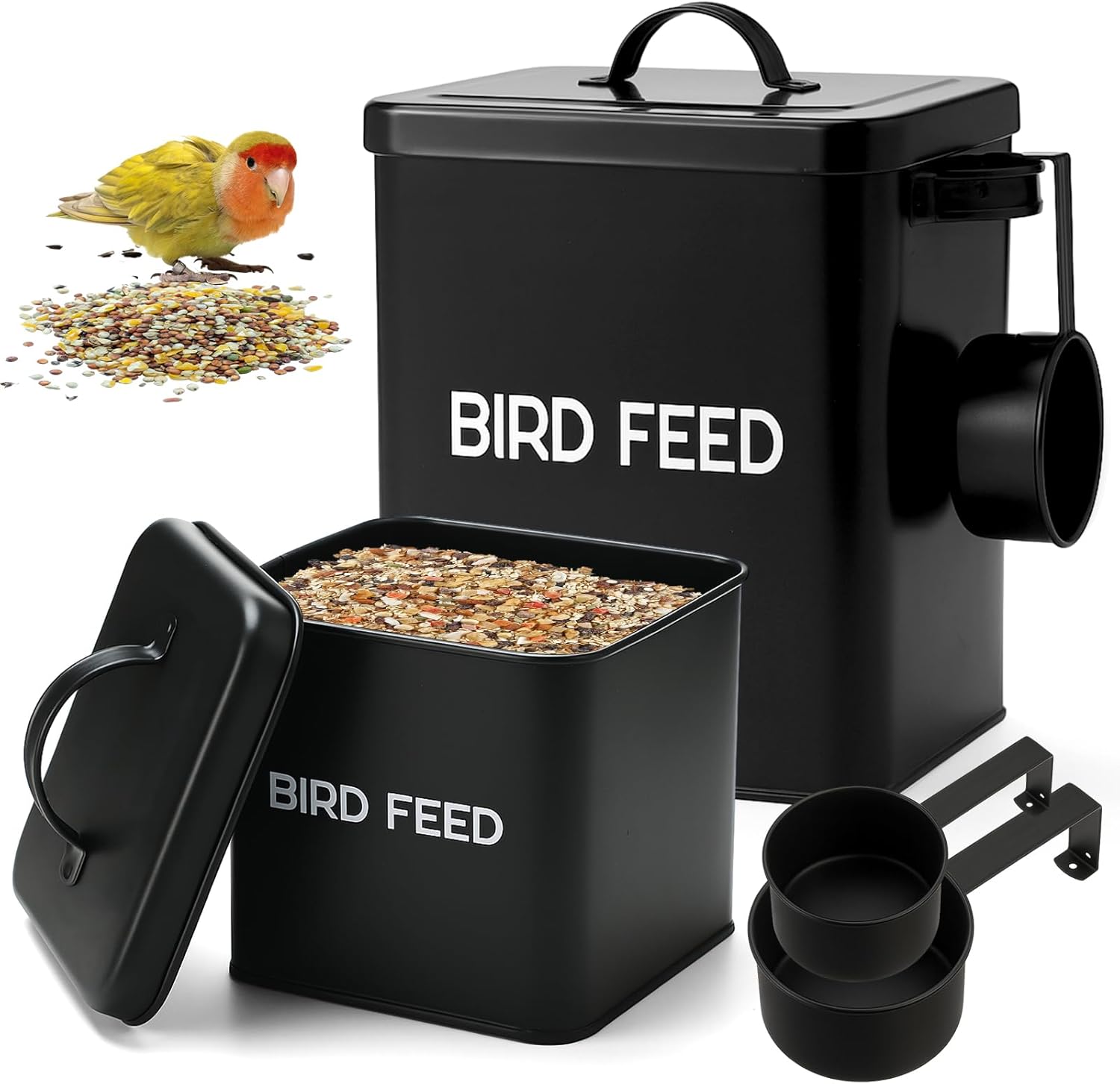 Amazon.com: Reallnaive 2 Pcs Metal Bird Seed Container with Scoop, Bird ...