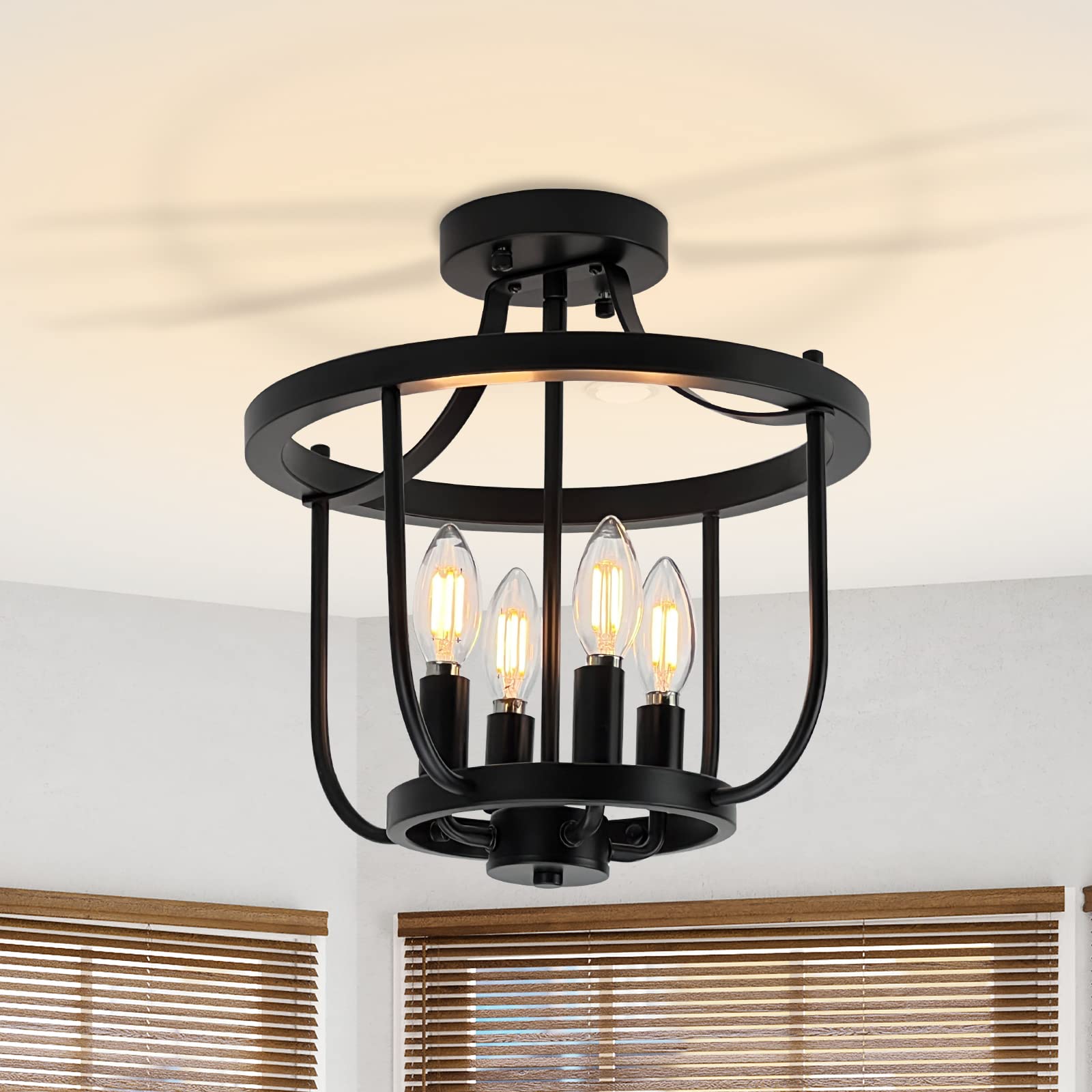 DESGNT Farmhouse Semi Flush Mount Ceiling Light Fixture,4-Light ...