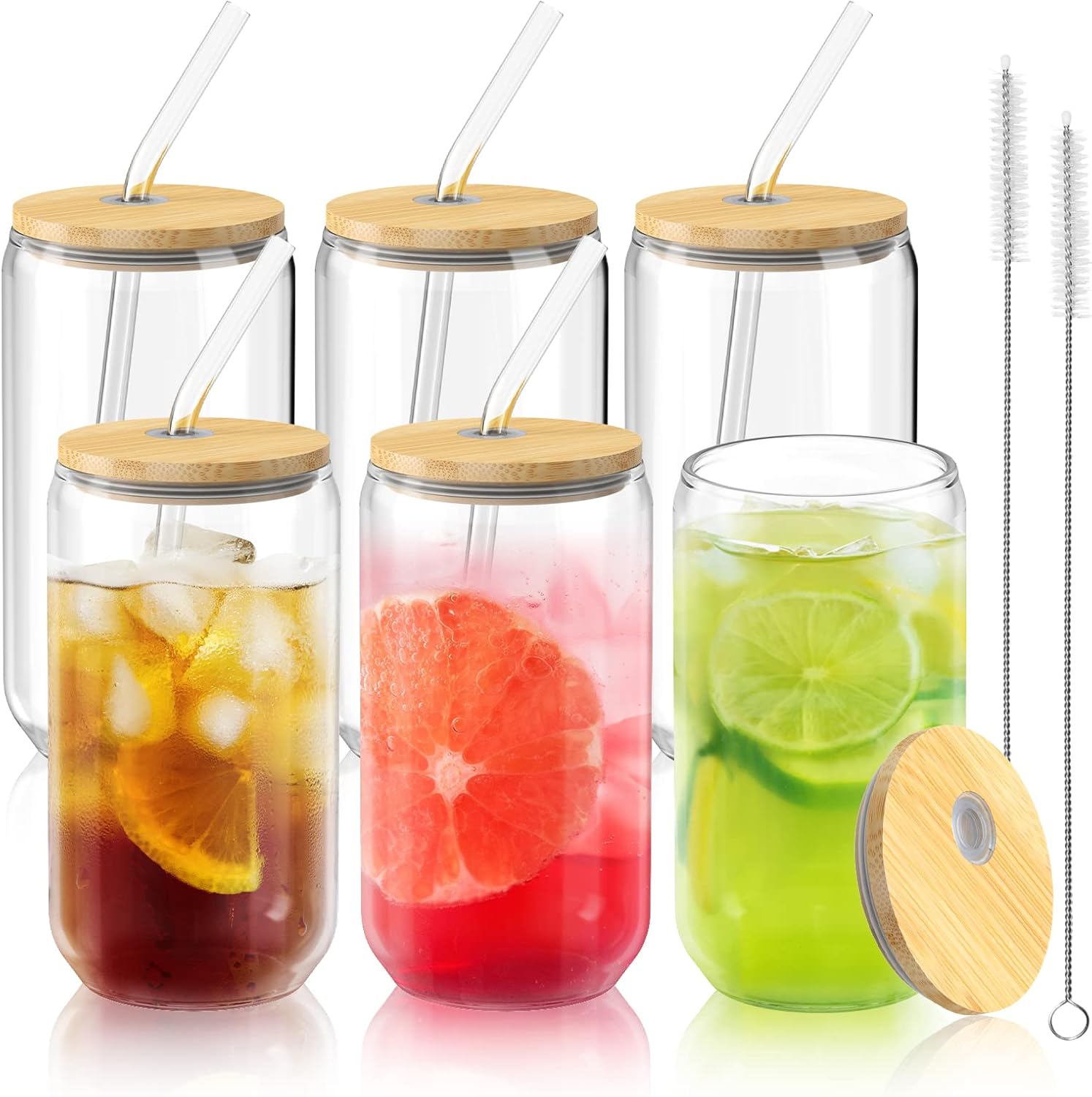 Amazon.com | Teencci Glass Cups With Bamboo Lids And Glass Straw, 16oz ...