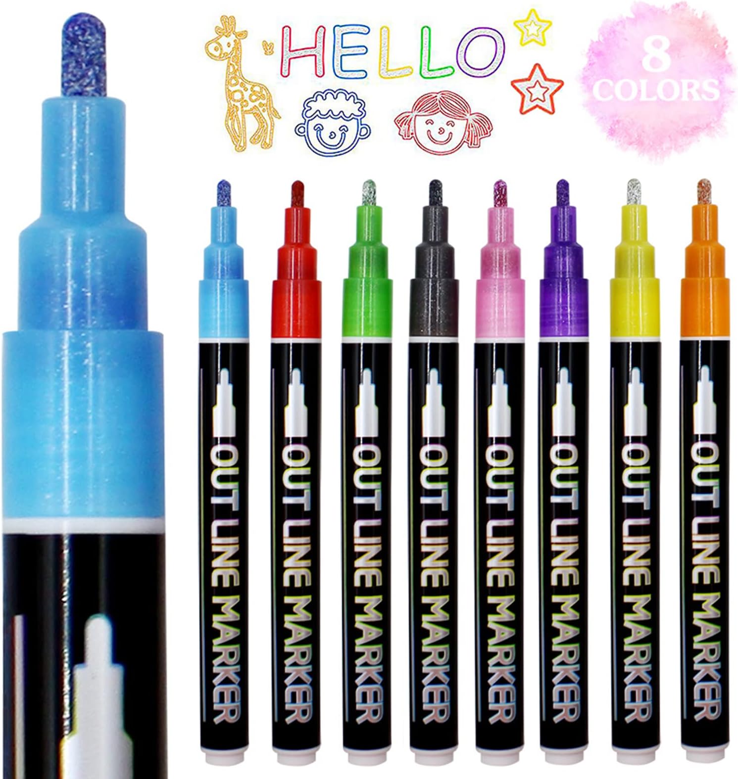 LUCKNIGHT Magic Pens Glitter Pens Children, 8 Magic Pens Metallic ...
