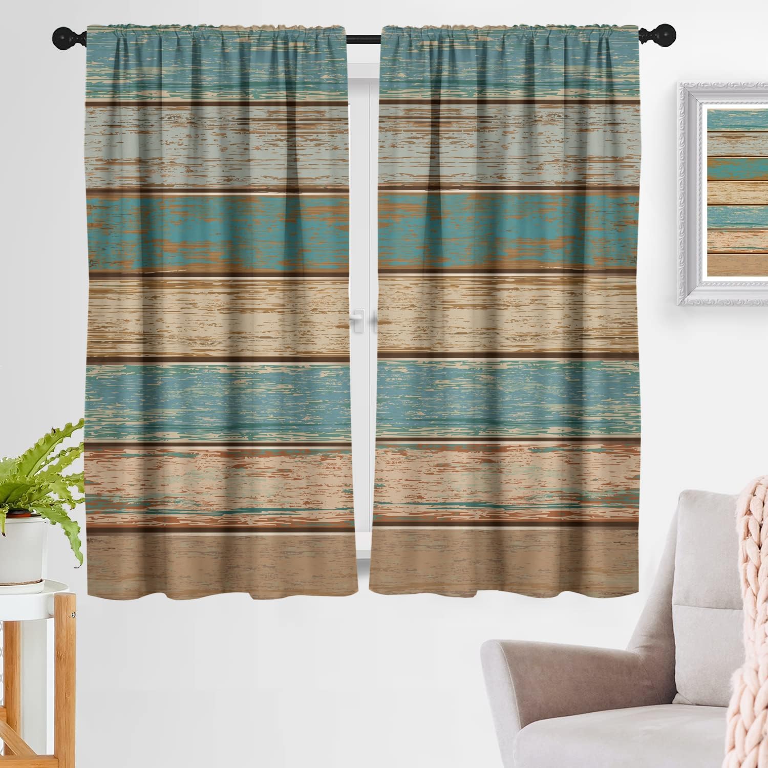 Amazon.com: zokyer Rustic Window Curtain Western Teal and Brown ...