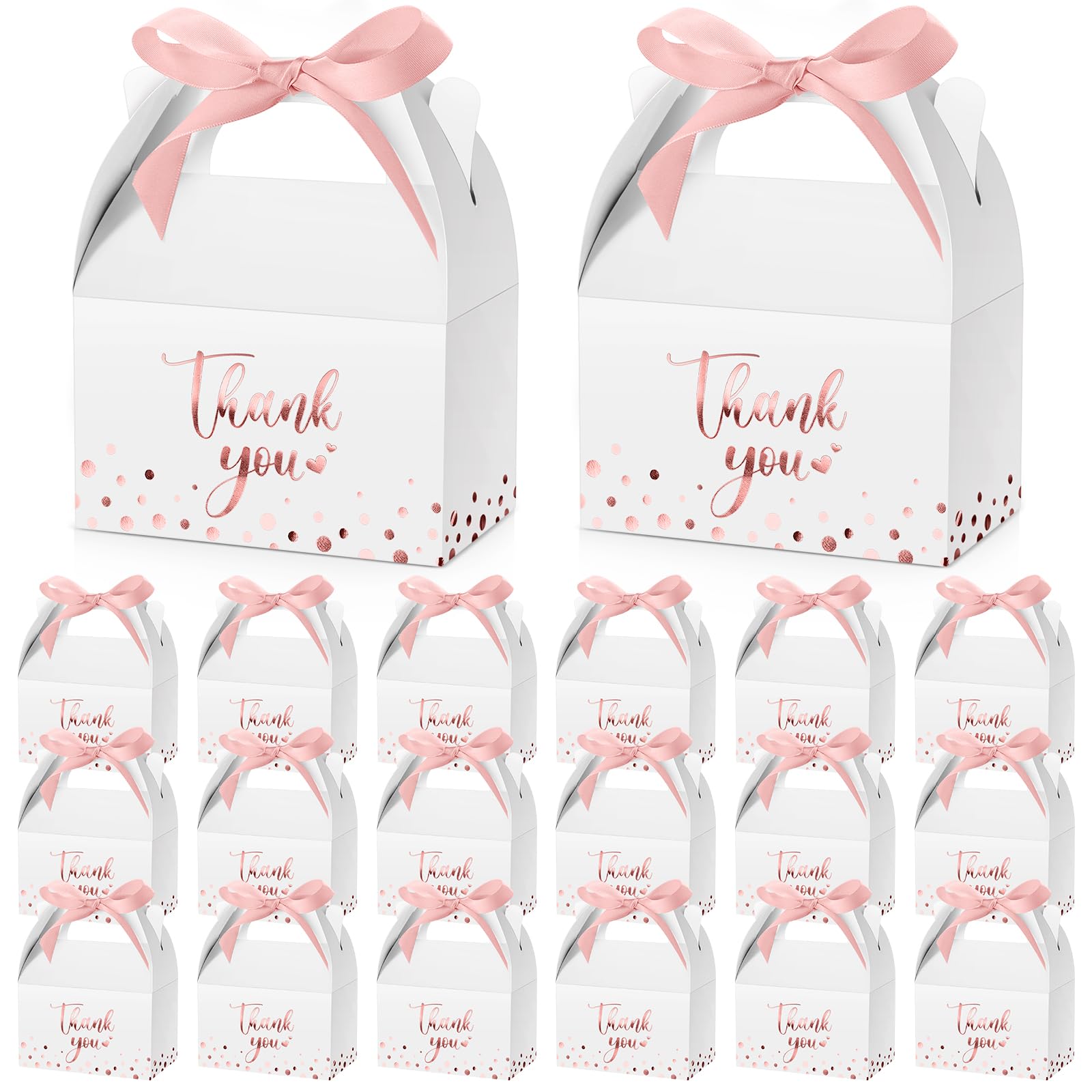 50 Pcs Thank You Boxes Ribbon Gift Boxes with Handles 5.9 x 3.5 x 3.5 ...