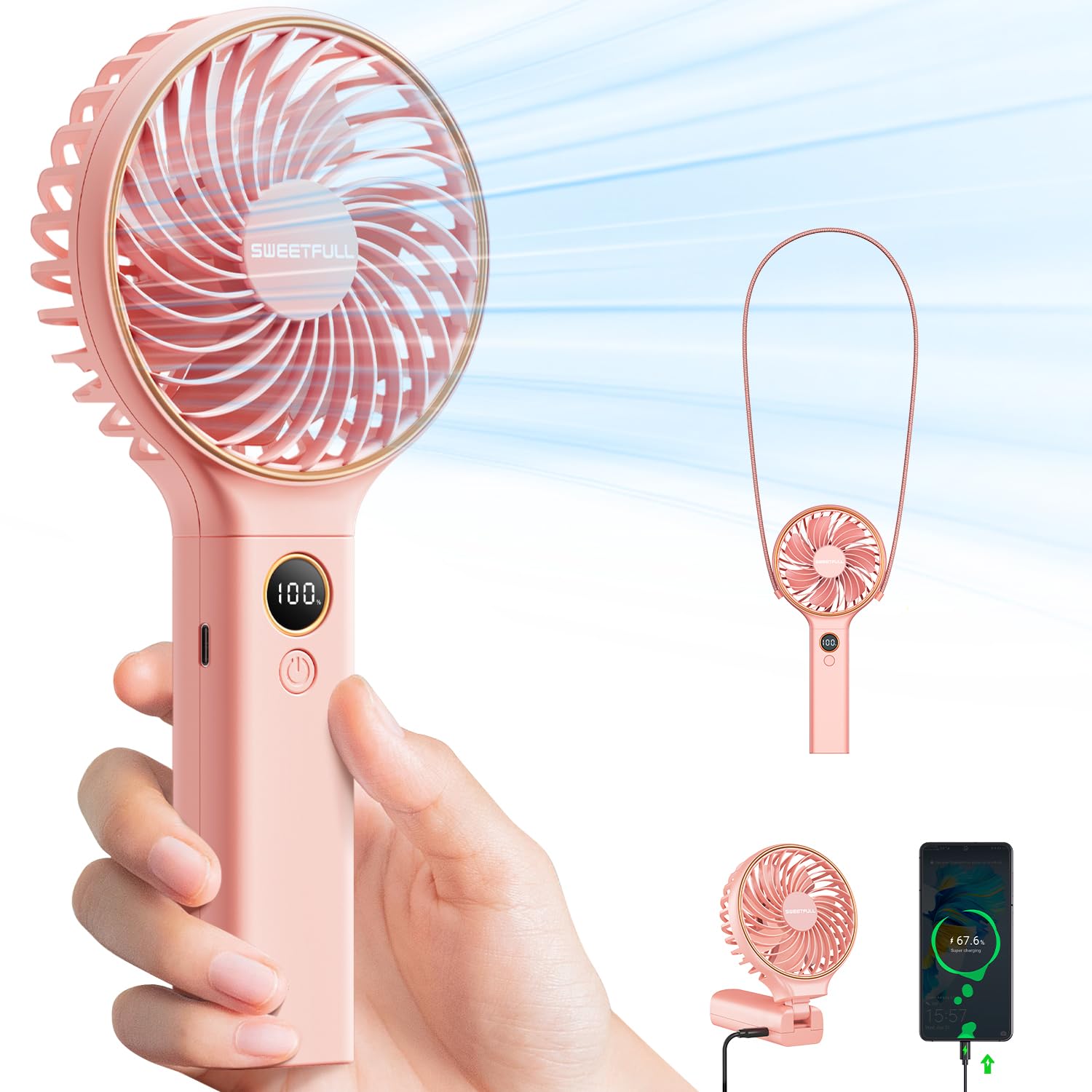 Amazon.com: SWEETFULL Handheld Fan, Portable Fan, 5000mAh Rechargeable ...
