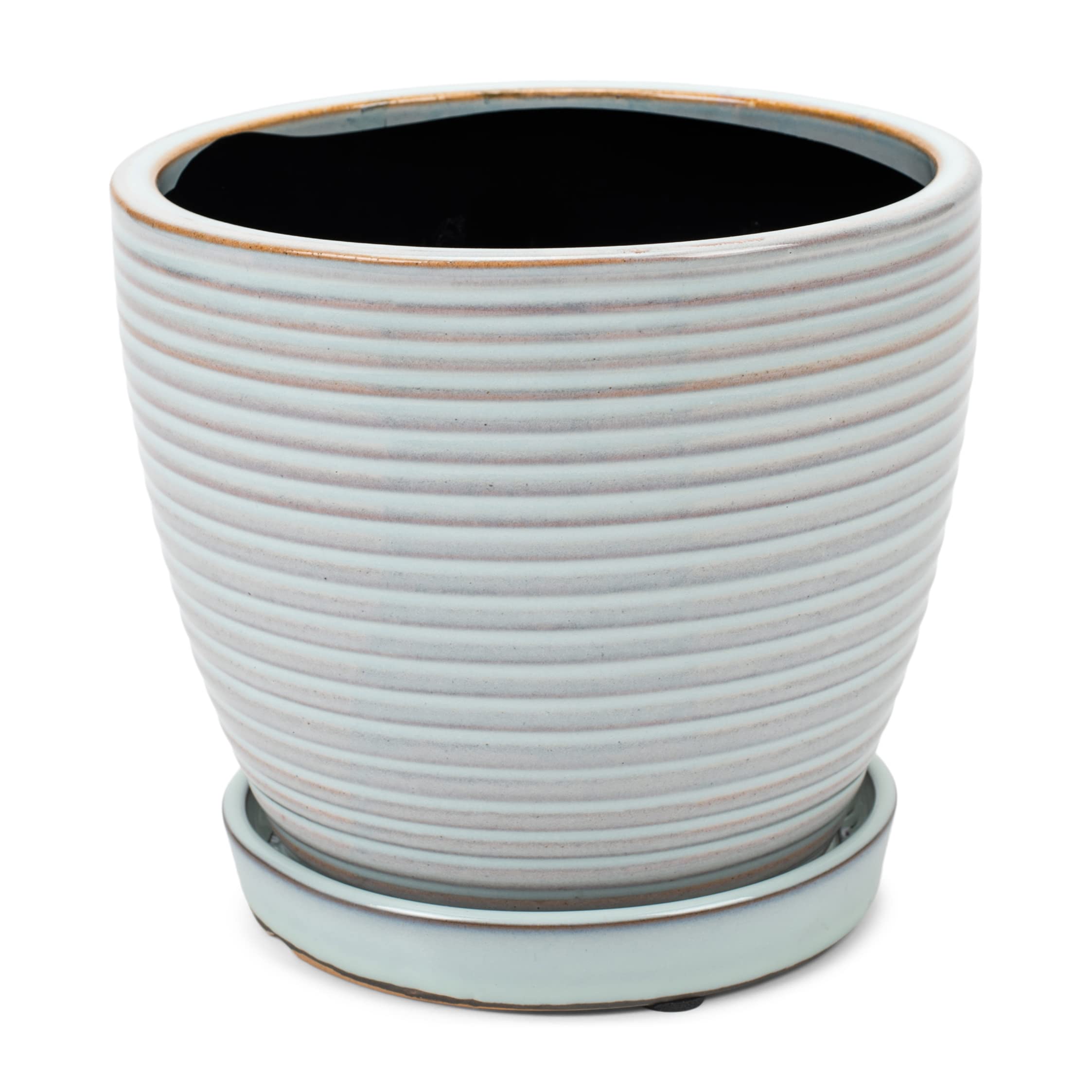 Snapklik.com : Napco Whitewash Ribbed 6.5 X 6 Ceramic Table Top Planter Pot