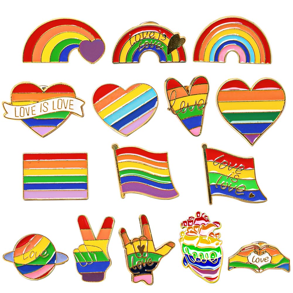 Sixfolo 15 Pcs Pride Pins Badges Rainbow Brooch Pin Metal Gay Pride ...