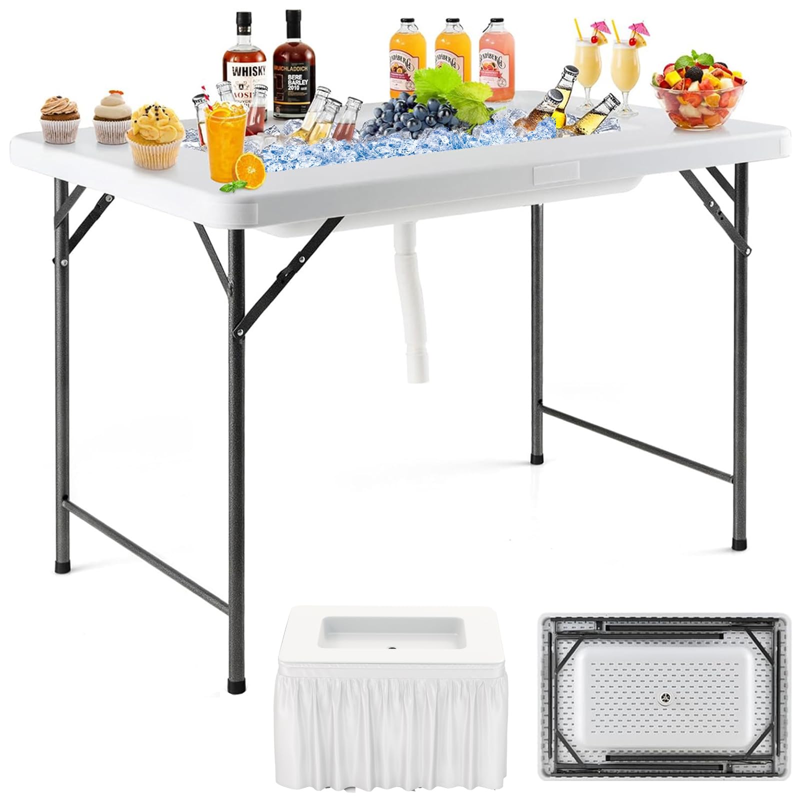 Giantex 4Ft Folding Ice Cooler Table for Parties with Drain, No ...