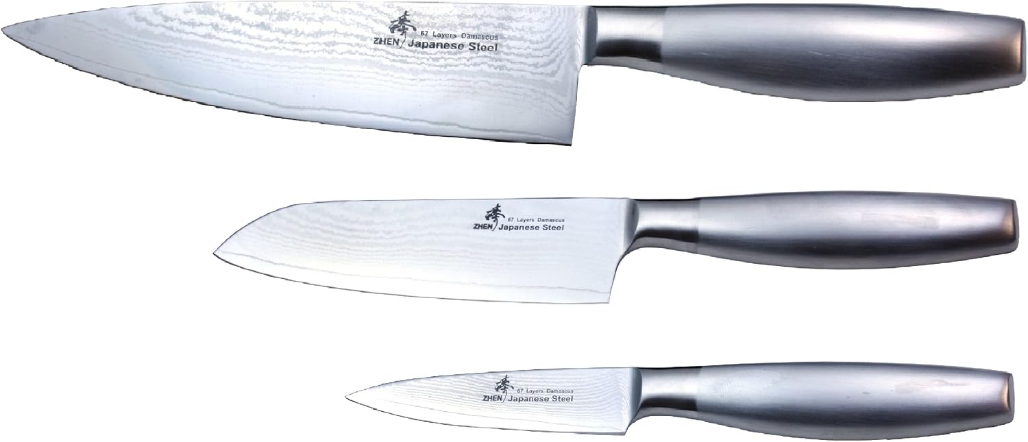 Amazon.com: ZHEN Japanese VG-10 3-Piece Damascus Boxed Chef Knife ...