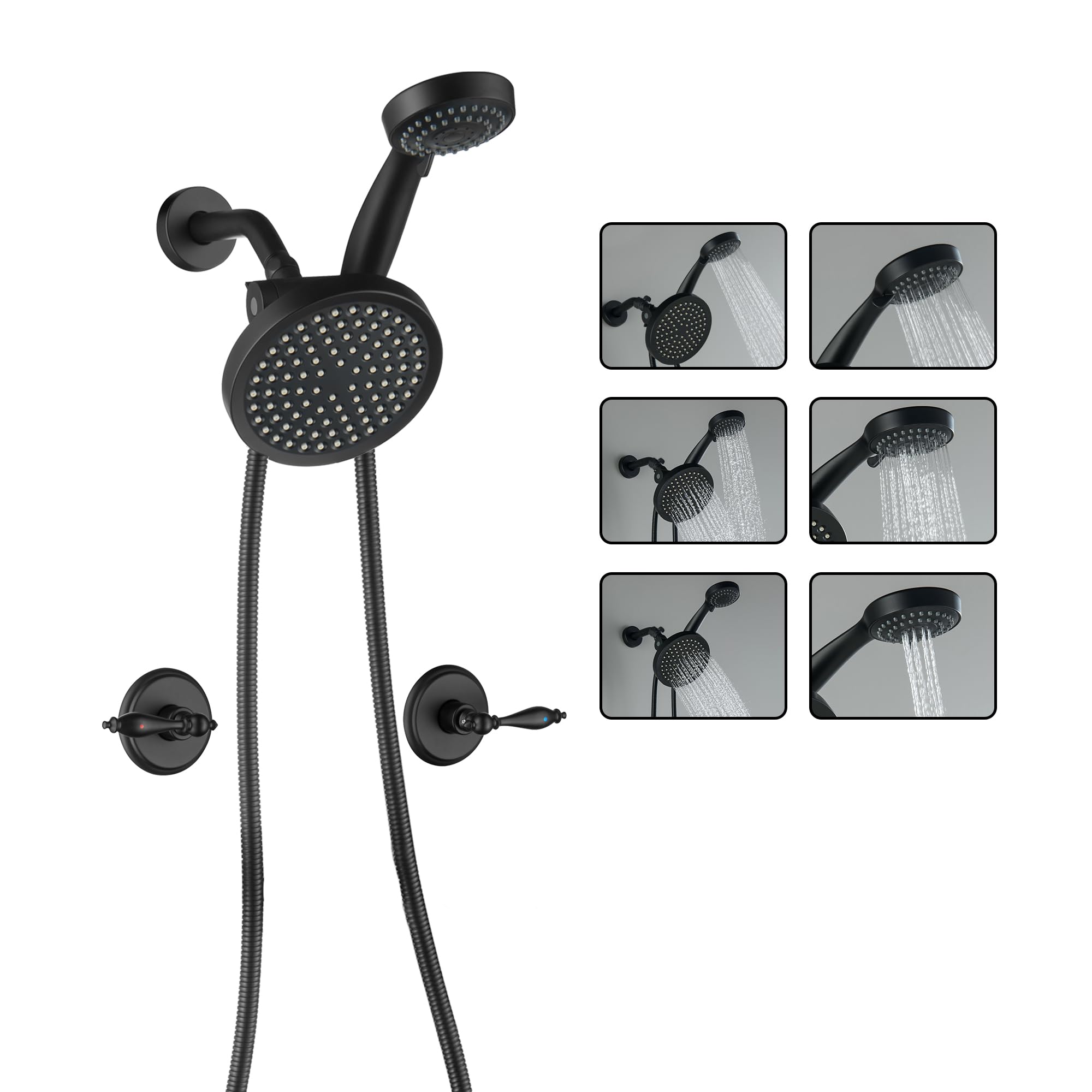 LIWEIKE Matte Black 2 Handle Shower Faucet, Two Handles Shower Faucet ...