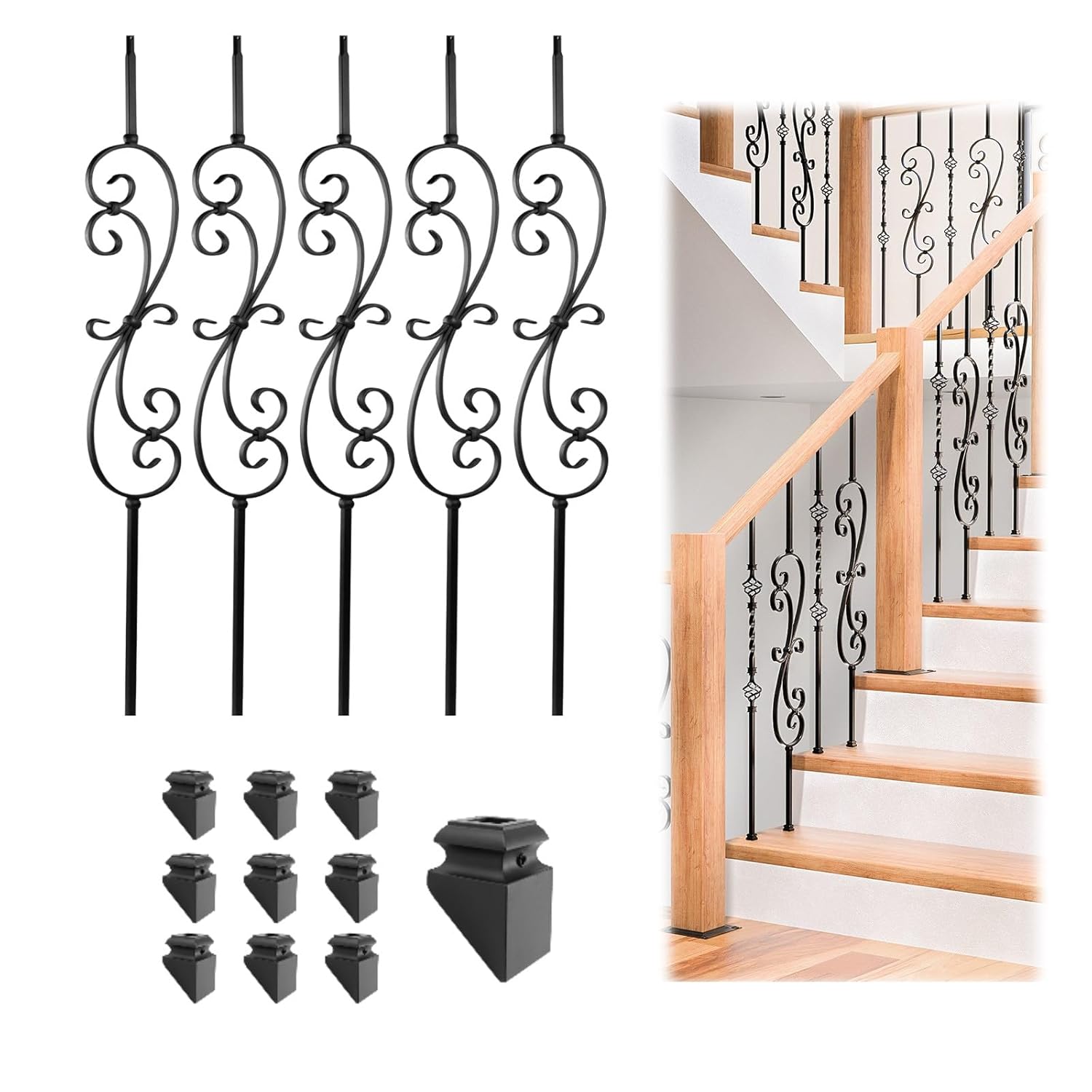 Muzata 10Pack Iron Baluster Shoes Slant Shoes with Screws for 1/2 ...
