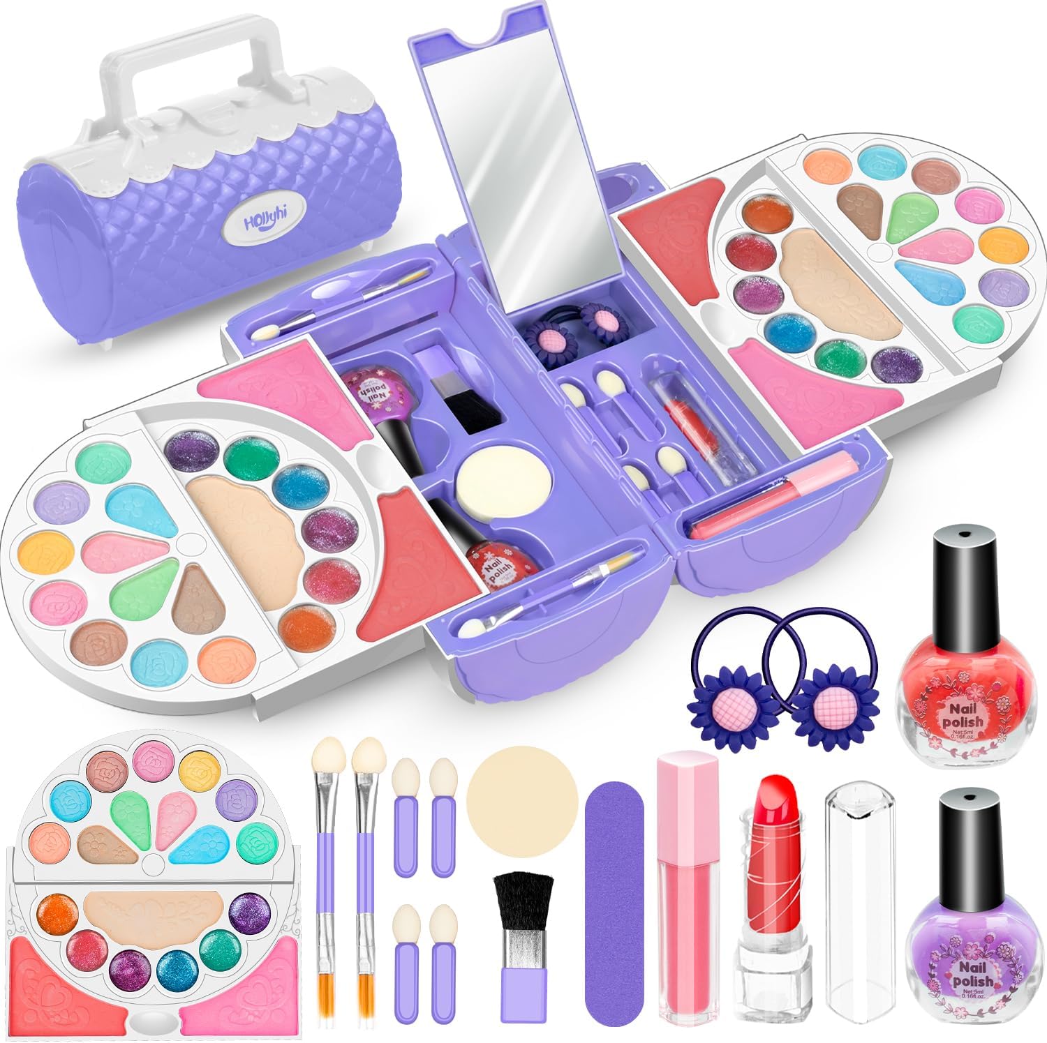 Amazon.com: Hollyhi 56Pcs Kids Makeup Kit for Girl, Washable Real Play ...