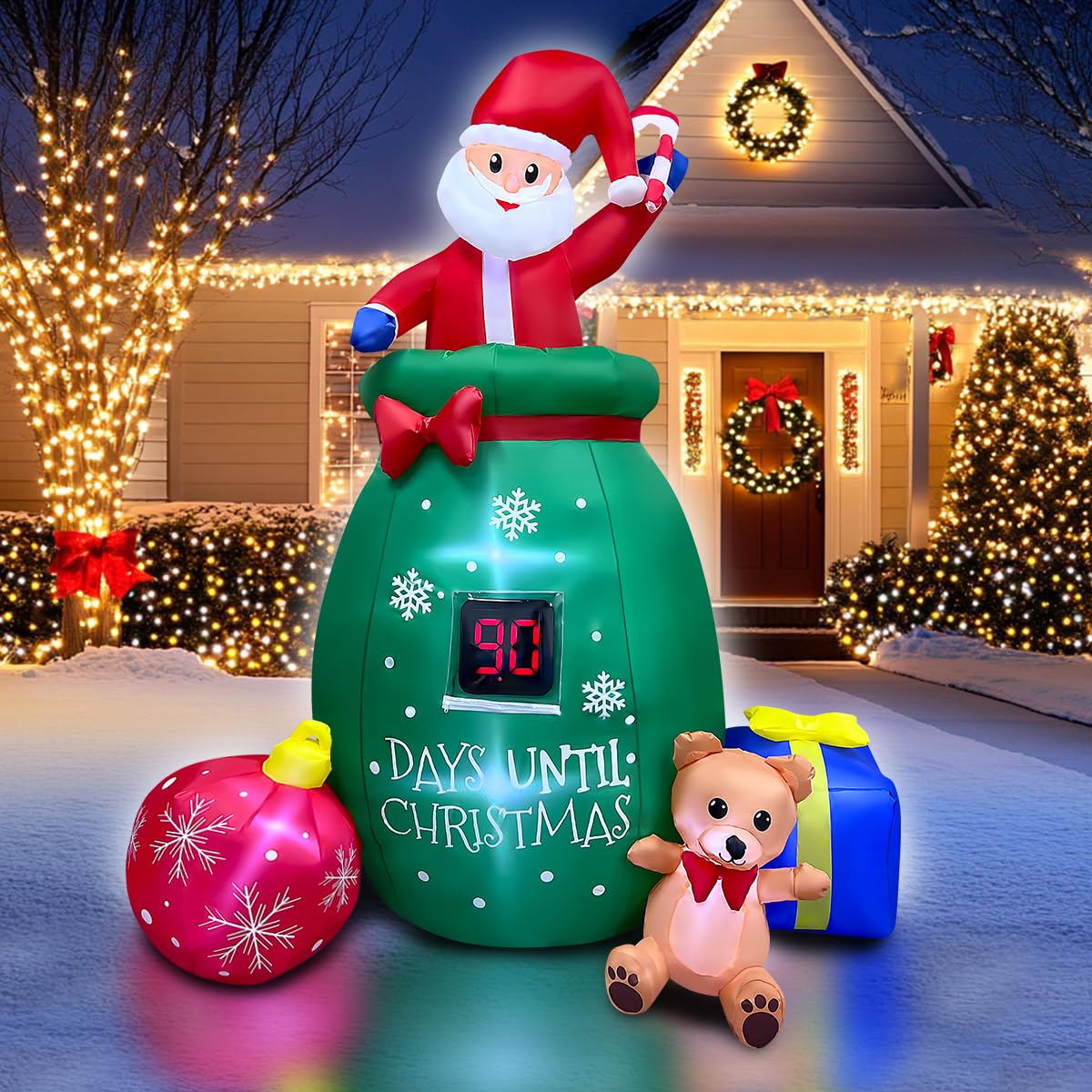 Amazon.com: 7ft Christmas Inflatables Santa Gift Bag with LED Countdown ...