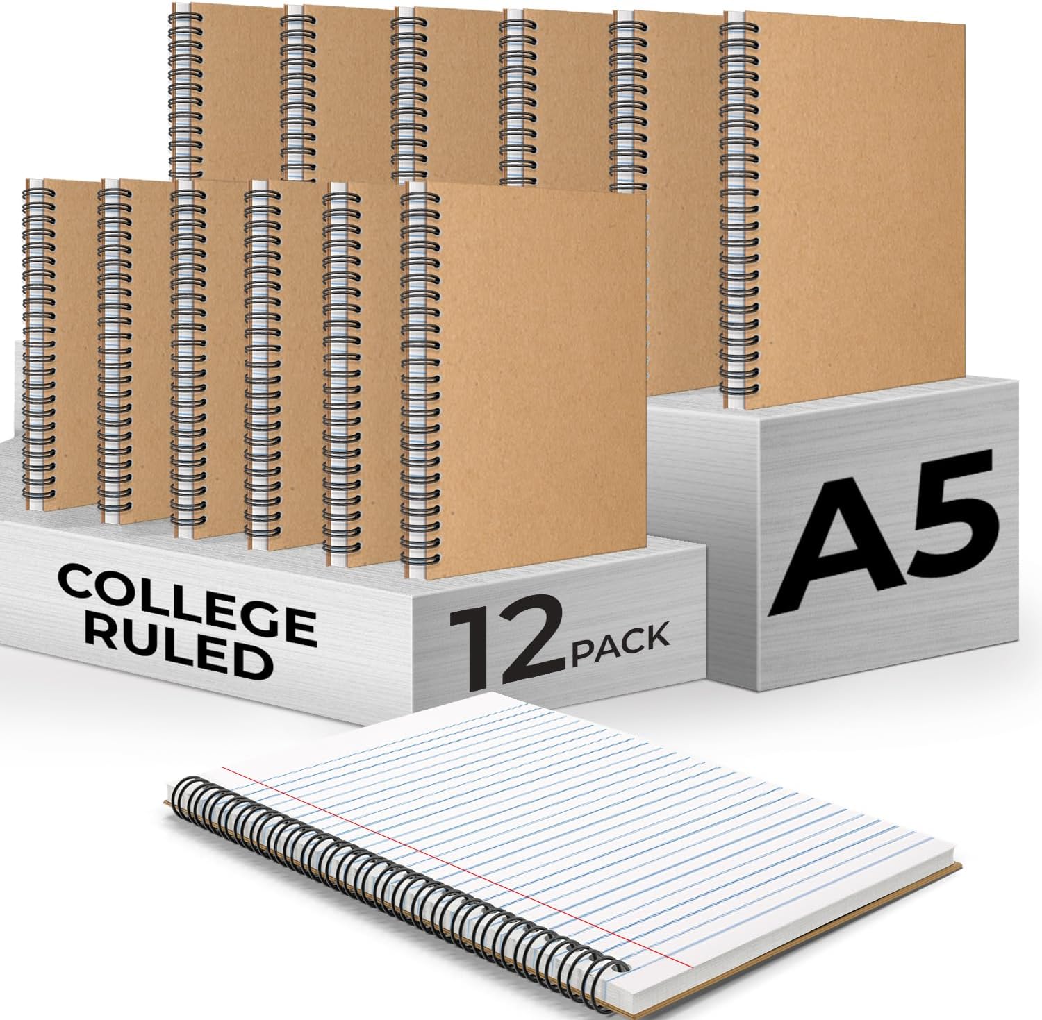 Amazon.com : Rosmonde 12 Pack Spiral Notebook College Ruled, 5.8x8.3 ...