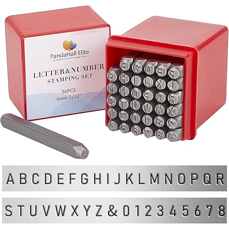 PandaHall Juego de 36 Sellos de Metal con Letras y números, Alfabeto de 4 mm A-Z y número 0-9 y ...