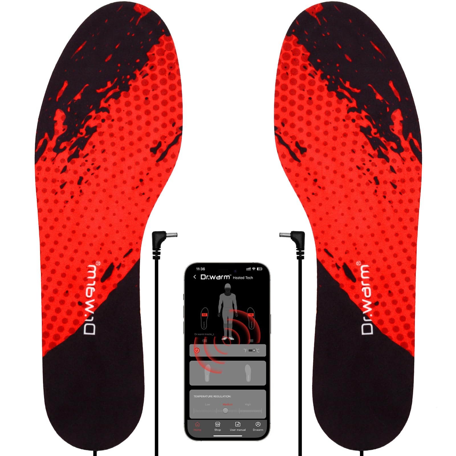 Dr.warm Smart Heated Insoles for Men Women, APP-Controlled Electric ...