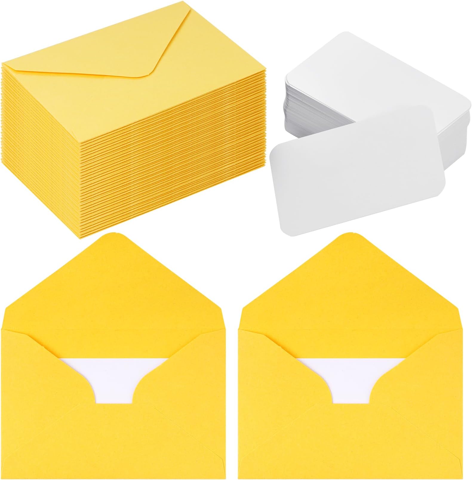 Amazon.com : jiebor 100 Sets Small Yellow Envelopes with Small Blank ...