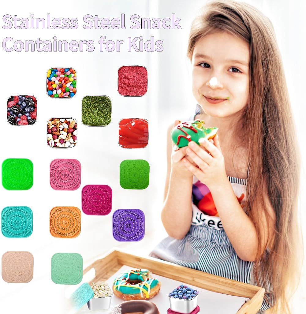 6Pack Stainless Steel Snack Containers for Kids, Easy Open Leak Proof ...
