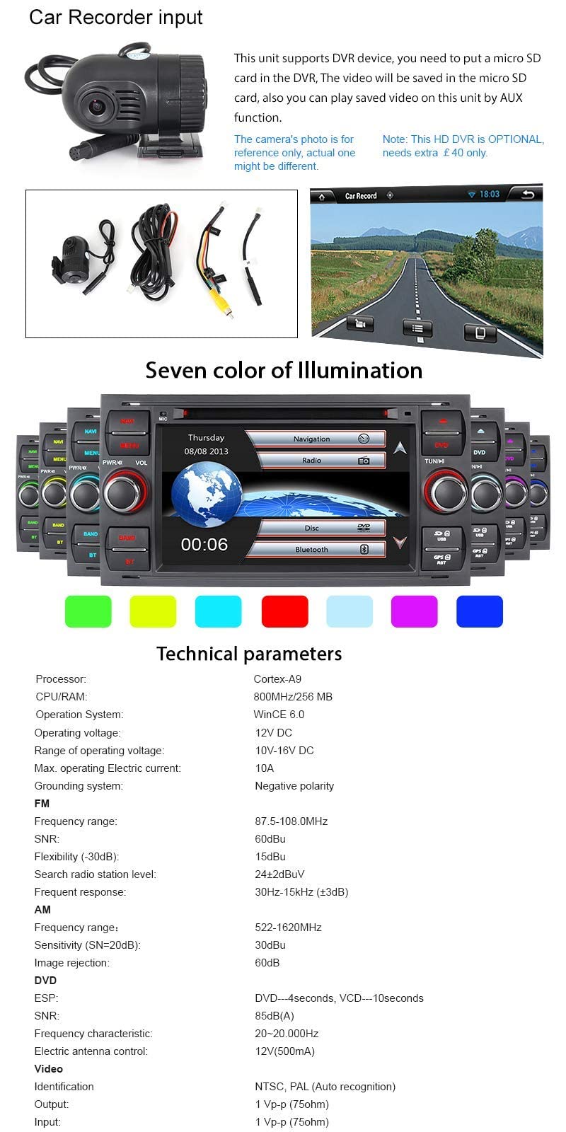 iAuch Car GPS Navigation Sat Nav CD DVD Steering Wheel Control Car ...