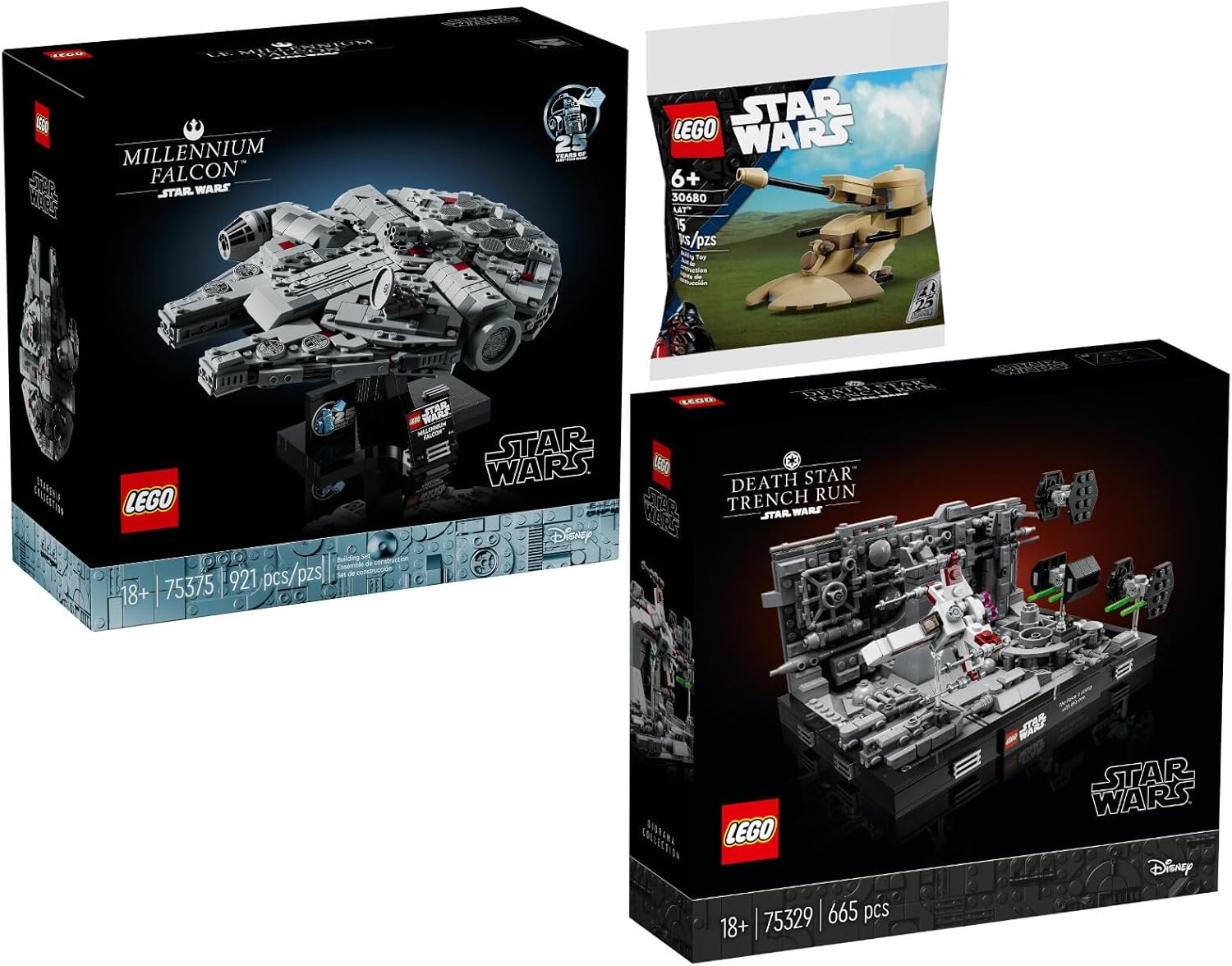 Amazon.com: Lego Set of 3: 75375 Millennium Falcon, 75329 Death Star ...