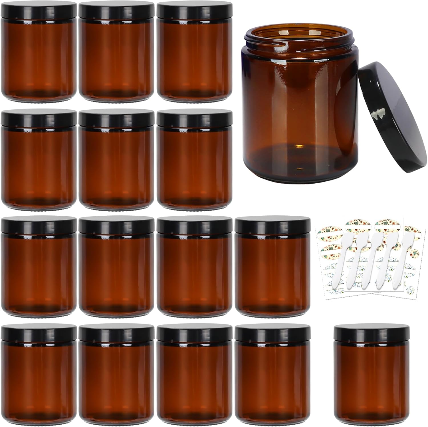 Amazon.com: 8 oz Amber Glass Jars with Lids, 15 Pack Empty Glass ...