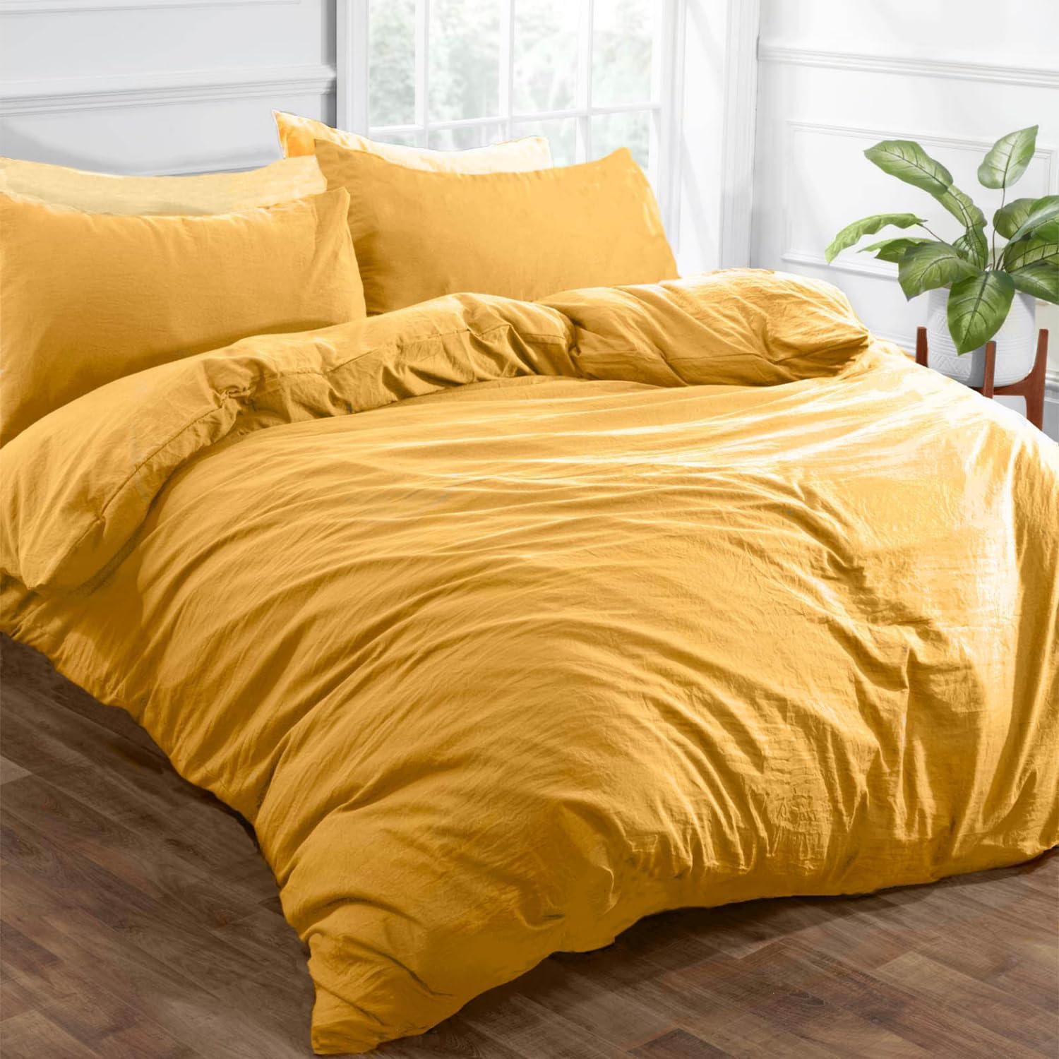 Amazon.com: Brentfords Yellow Duvet Cover King Size with 2 Pillow Shams ...