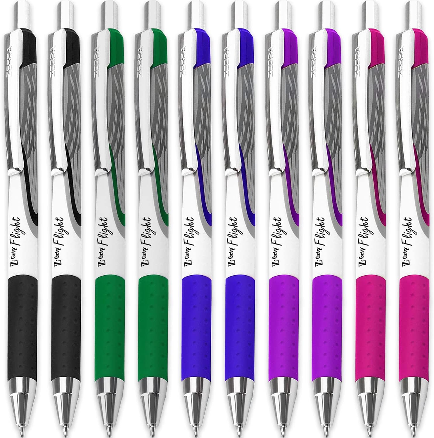 Zebra Classic Z-Grip Flight Ballpoint Pens - 1.2mm - Black, Blue, Green, Violet & Pink - Pack of ...