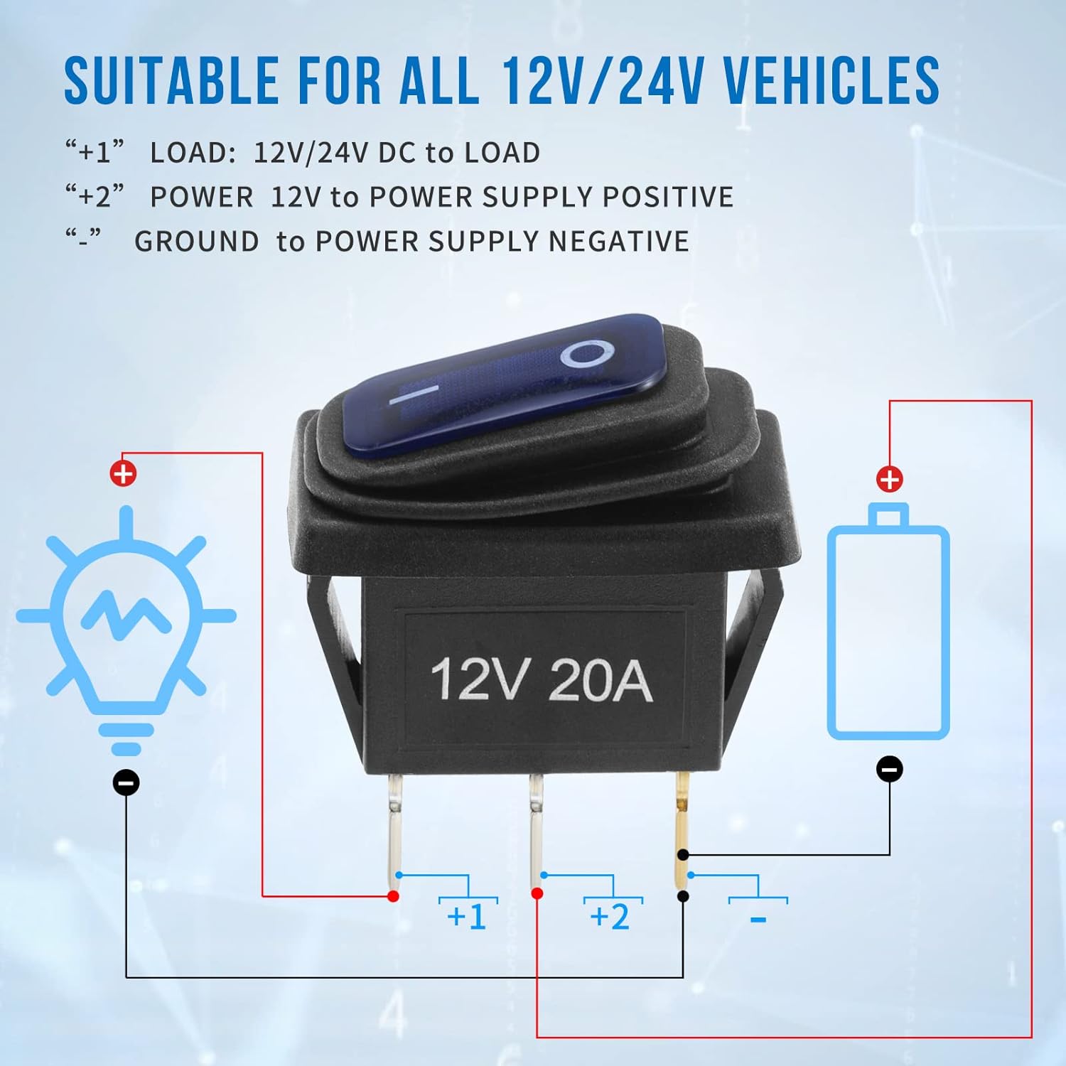 12v Rocker Switch Waterproof 5 PCS - 12 Volt Toggle Switch with 3 20cm ...