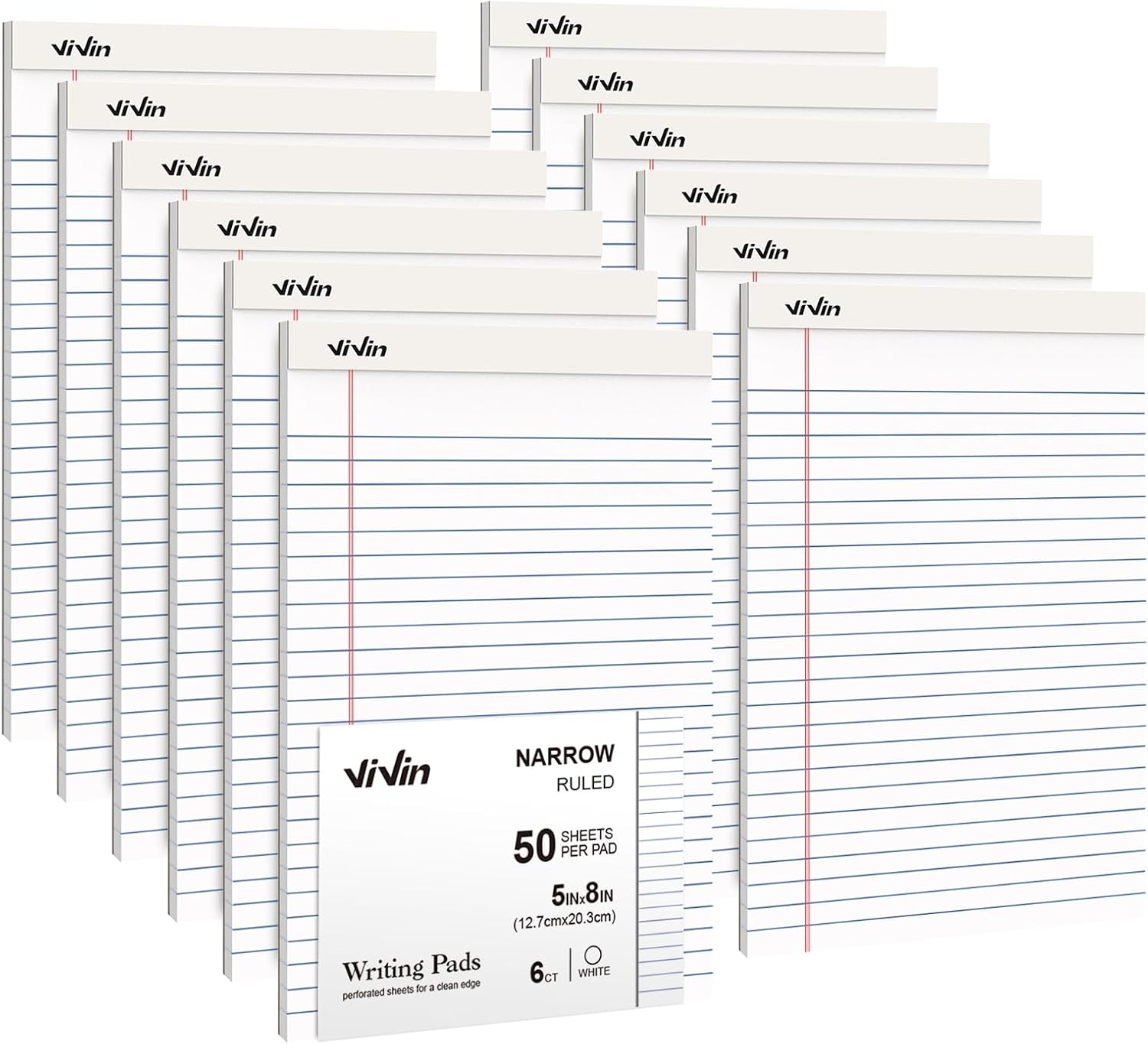 Amazon.com : ViVin 5 x 8 Inch Note Pads, 12 Pack, Narrow Ruled, 50 ...