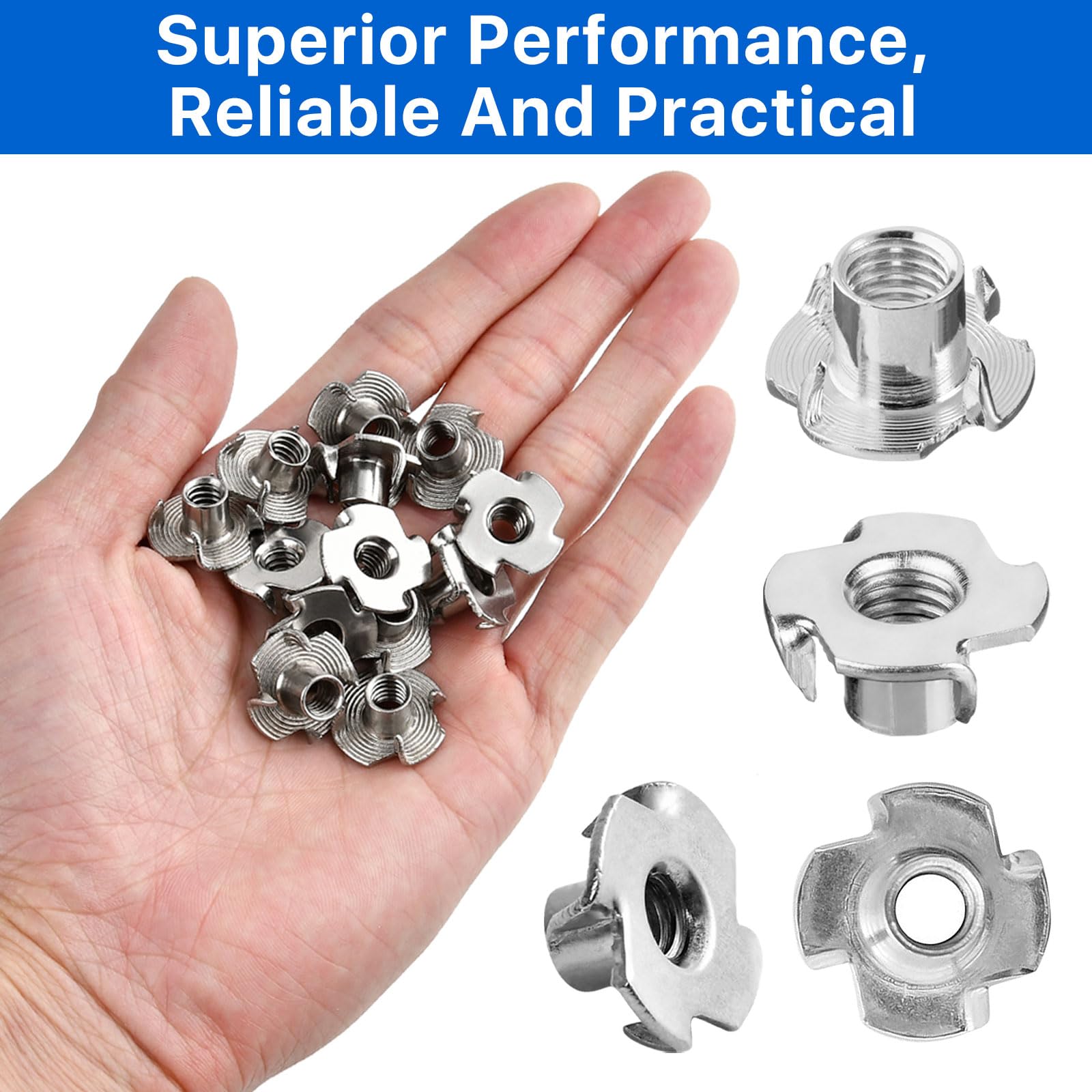 Snapklik.com : 100 Pack 1/4"-20 T-nut, 304 Stainless Steel Threaded ...