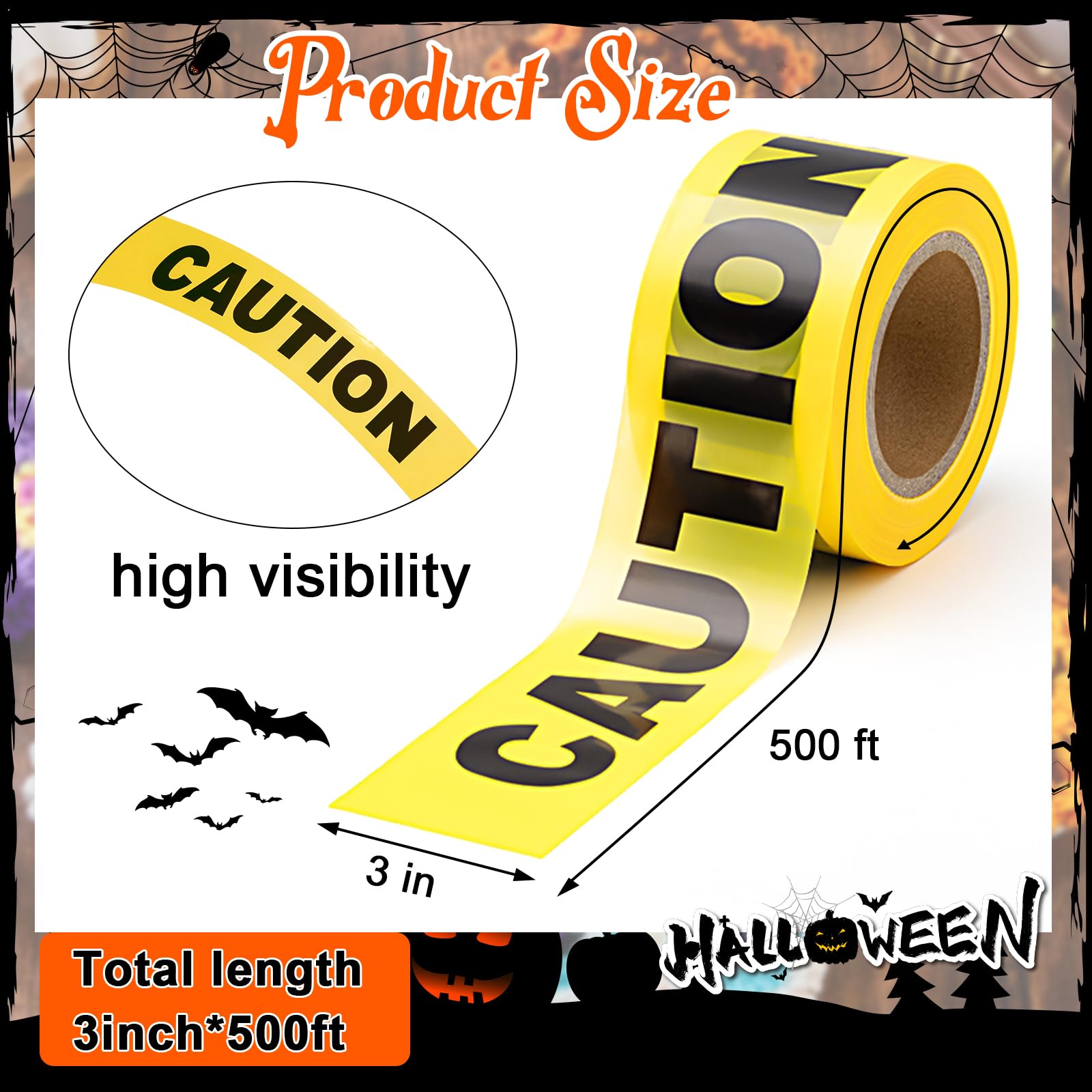 Snapklik.com : 3 Pcs Halloween Caution Tape, 3 Inch X 500 Ft, Yellow ...