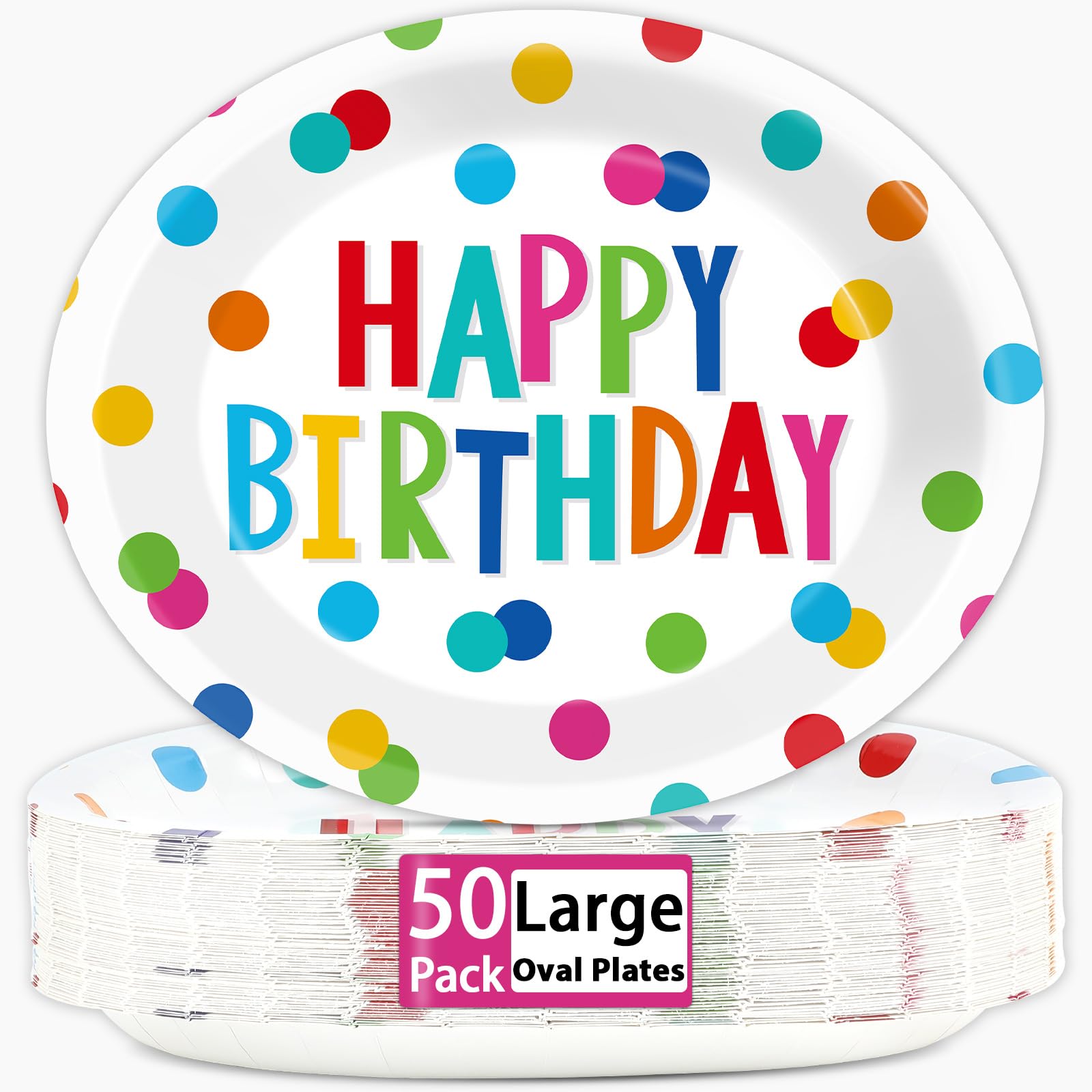 Amazon.com: 50 PCS Happy Birthday Oval Paper Plates - 11inch Large ...
