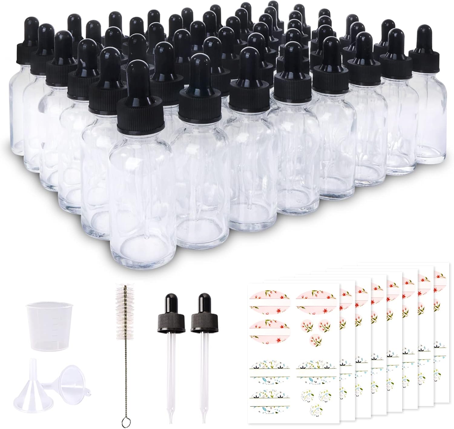 Amazon.com: Comrzor 48 Pack 1oz Clear Glass Bottles with Glass Eye ...
