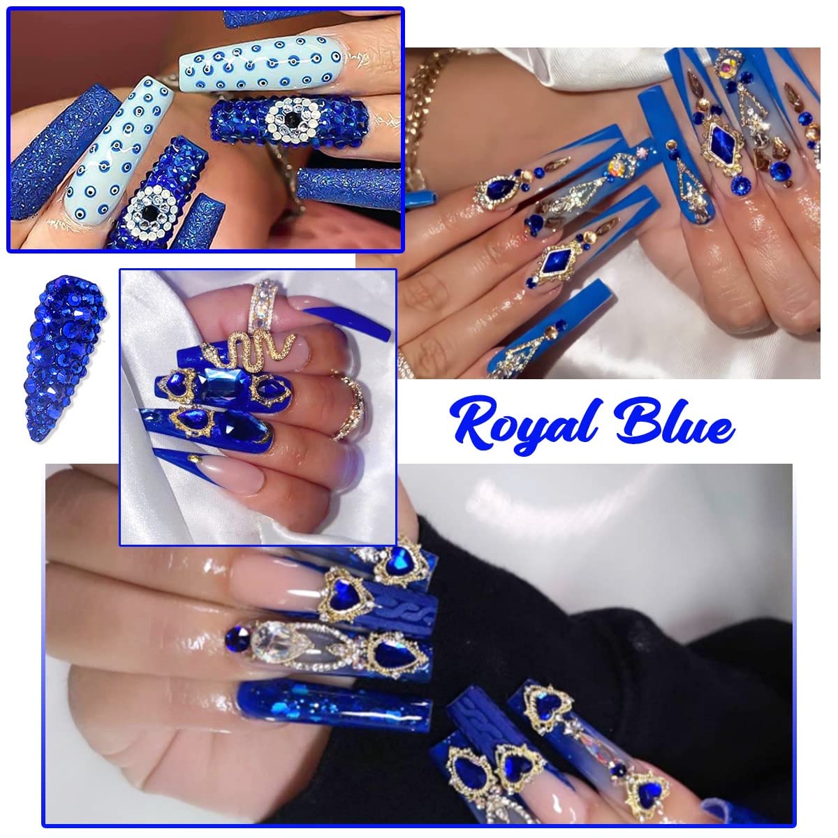 Royal Blue Nails With Rhinestones