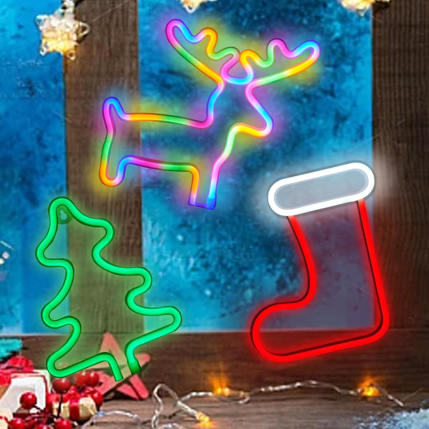 BRIGHTDECK 3 Pcs Christmas Neon Signs, Christmas Decoration LED Neon ...