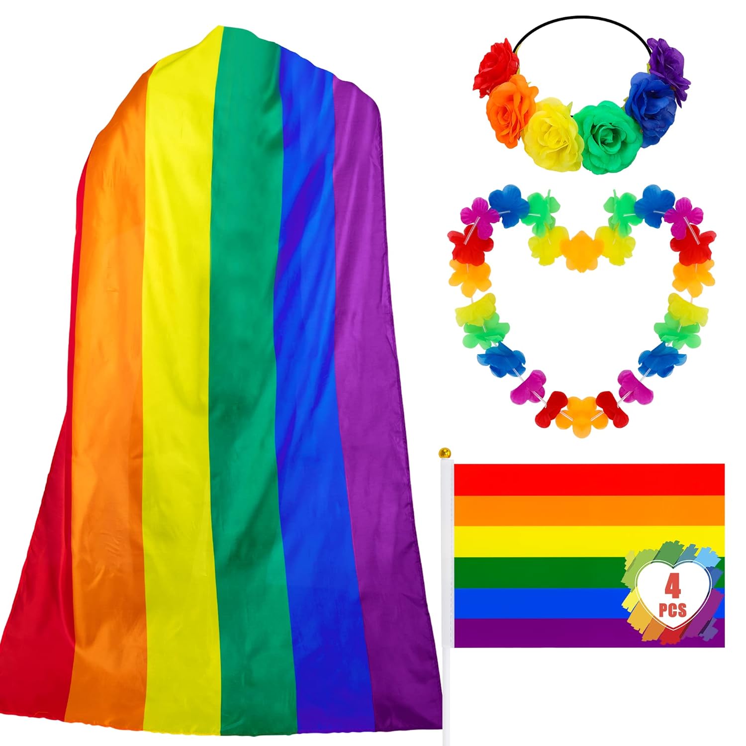 Amazon.com: 4 PCS Pride Stuff, Polyester Rainbow LGBT Flag Cape ...