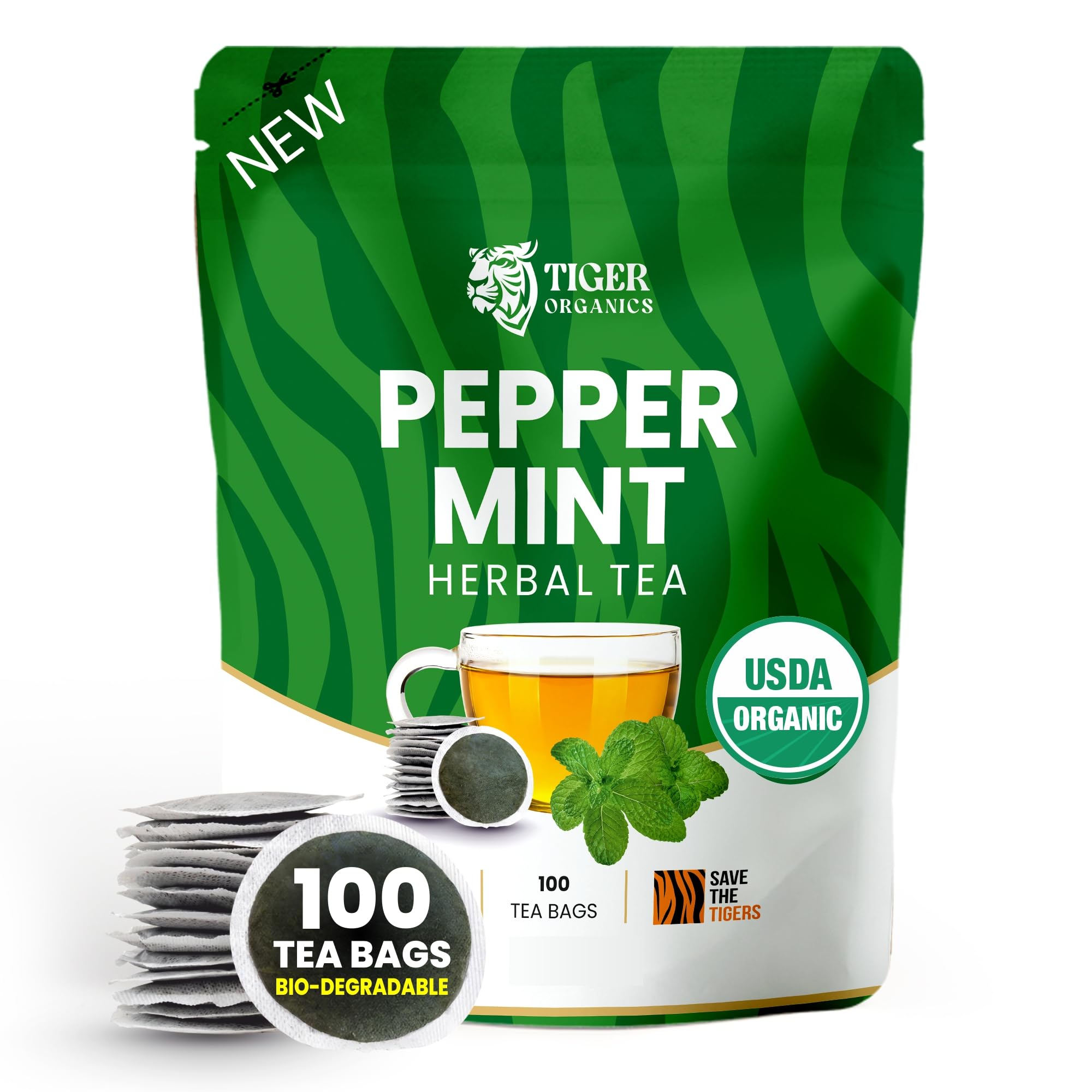Amazon.com : Tiger Organics, Peppermint Herbal Tea (100 Biodegradable ...