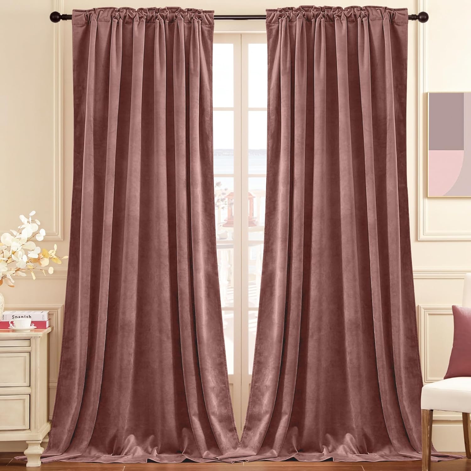 Amazon.com: Nemia Blush Pink Velvet Curtains Thermal Insulated Blackout ...