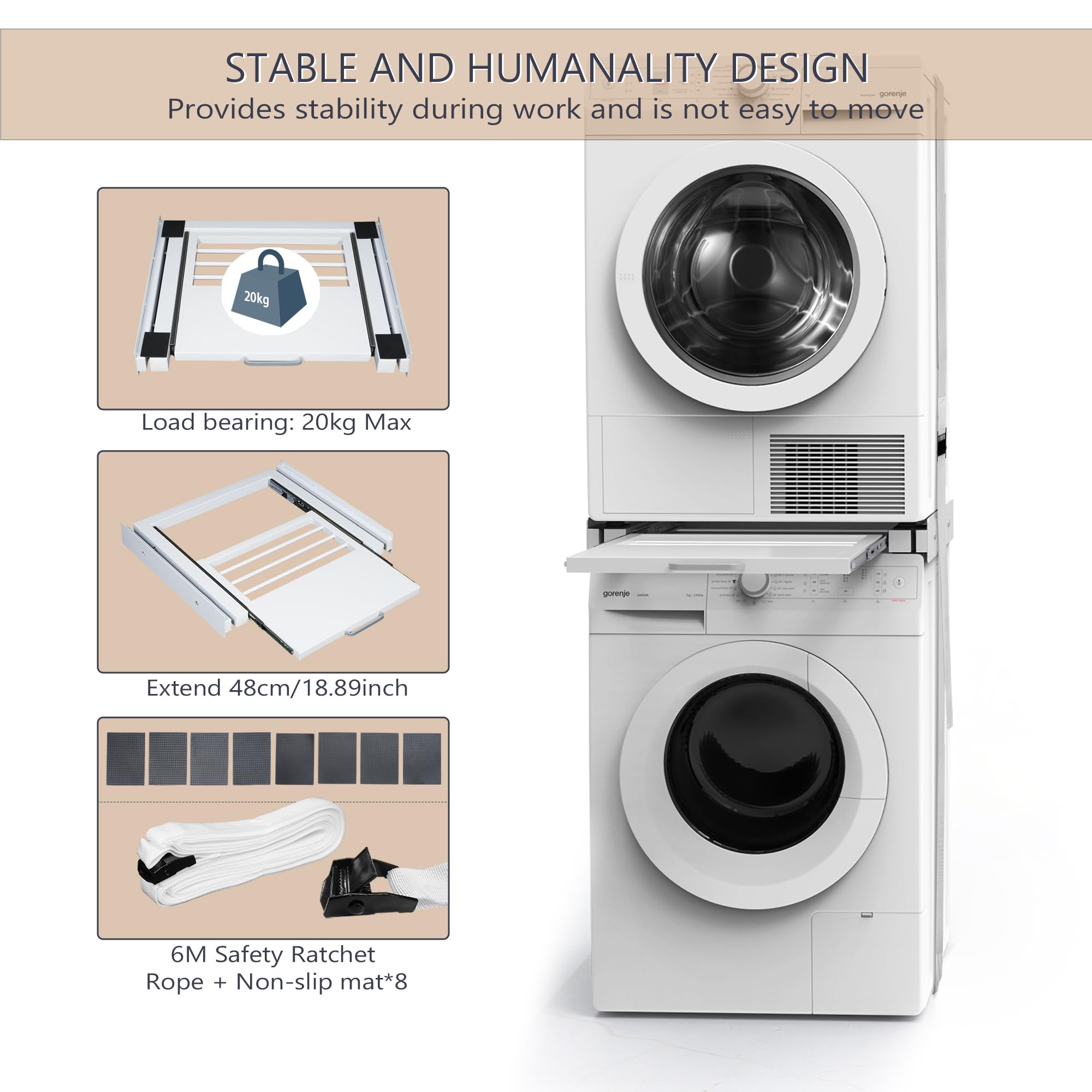 Snapklik.com : Gtouse Stacking Kit For Washer And Dryer, 60x55cm ...