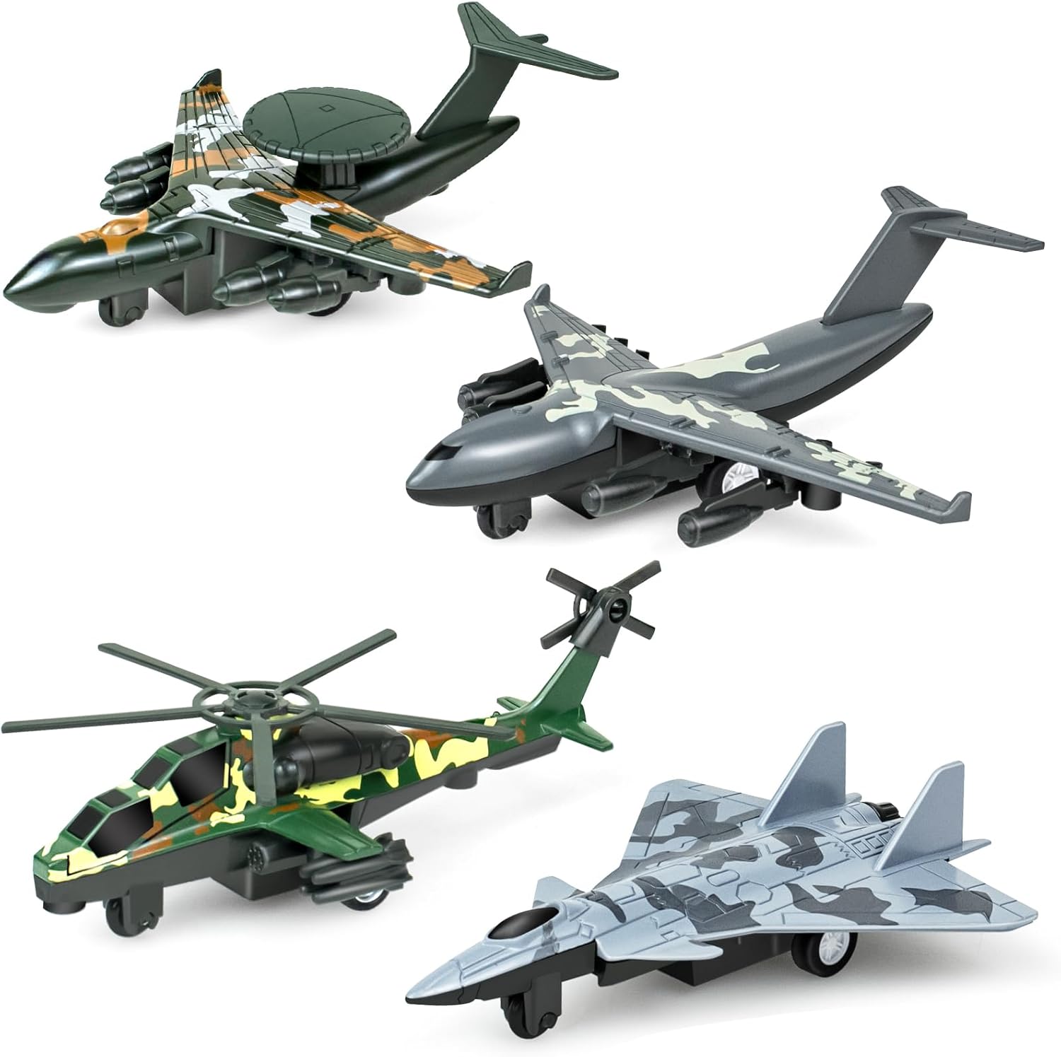 Amazon.com: Tcvents 4 Pack Diecast Airplane Toys, Alloy Army Aircraft ...