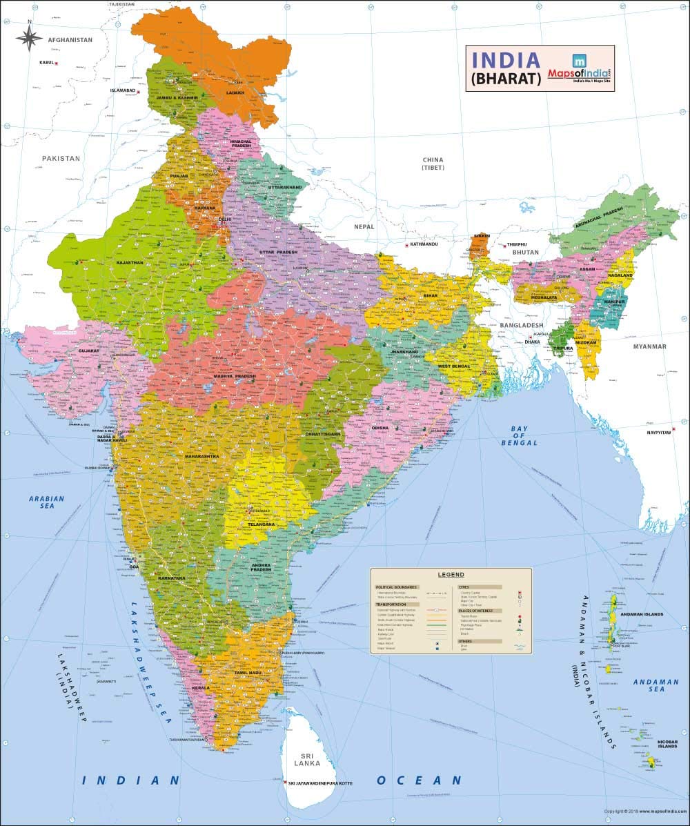 Mapsofindia - New India Map in vivid colors (36"W x 43"H) - 2019 ...
