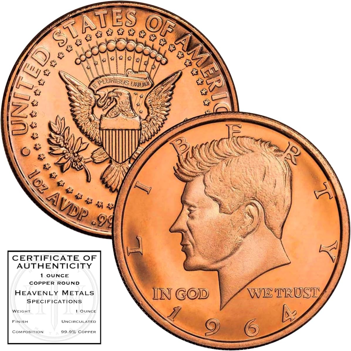 Amazon.com: 1964 Kennedy Half Dollar Replica 1 oz Pure .999 Copper ...