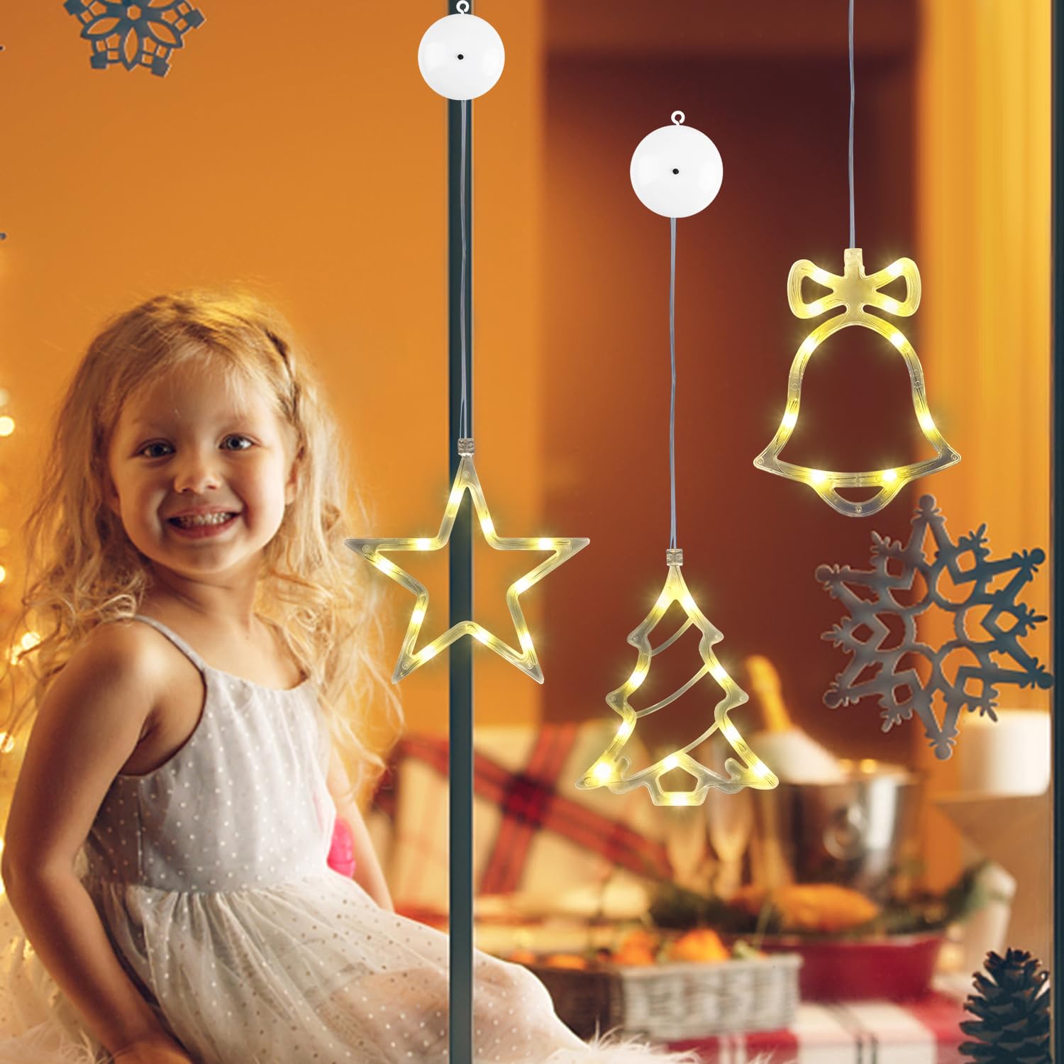 SULOLI 3Pcs Christmas Window Decorations, Xmas Hanging Tree Bell Star ...